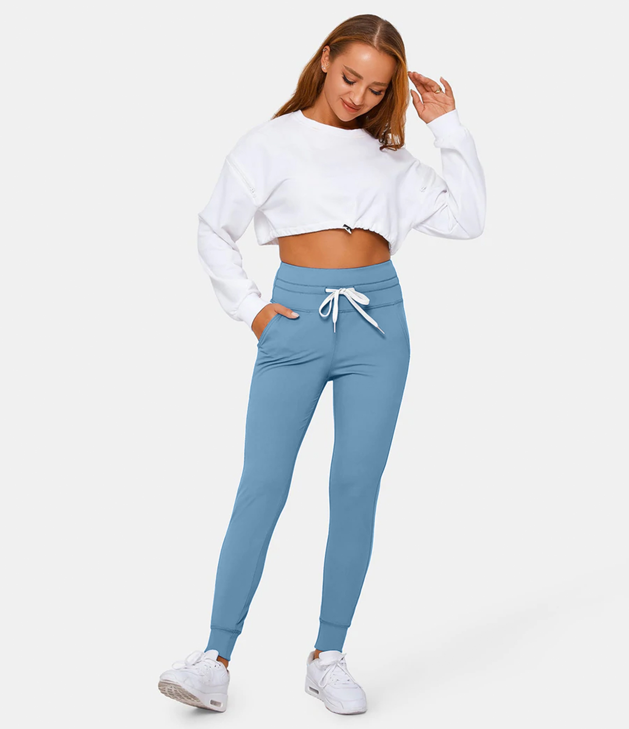 Women S Cloudful Air High Waisted Drawstring Side Pocket Plain Full