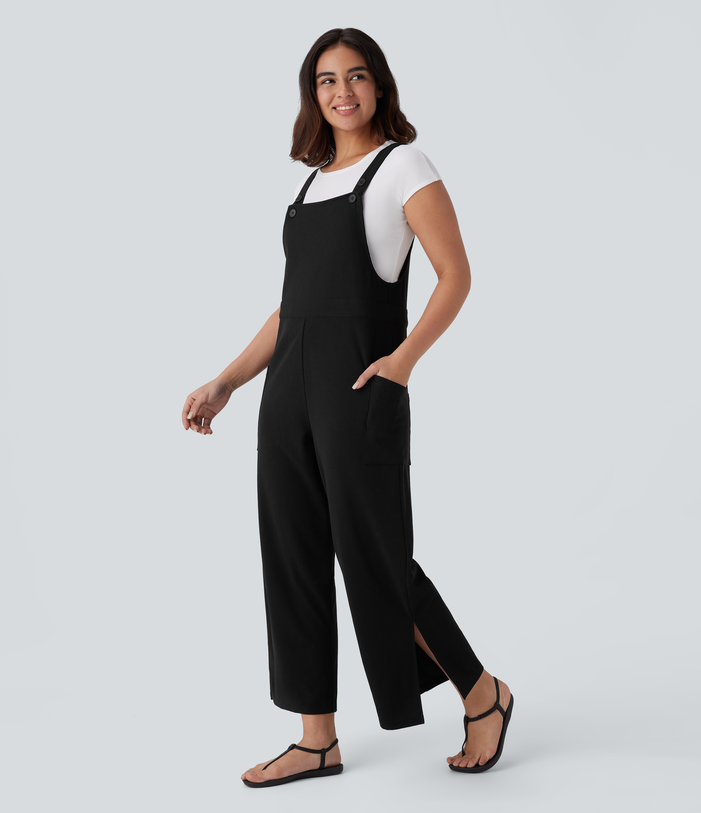 Women’s Pocket Wide Leg Casual Overalls-Front and Back Wearable - Halara
