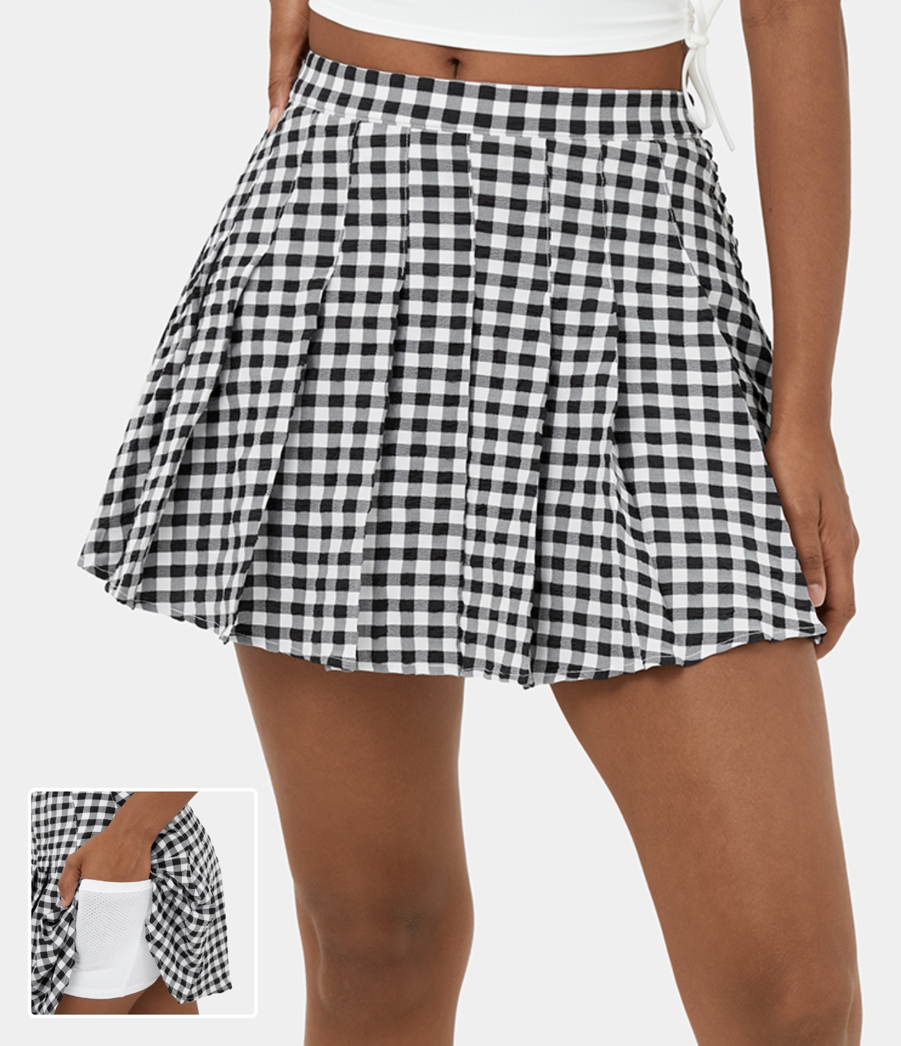 Hoch taillierter, plissierter, lässiger 2-in-1-Mini-Gitter-Rock mit ...