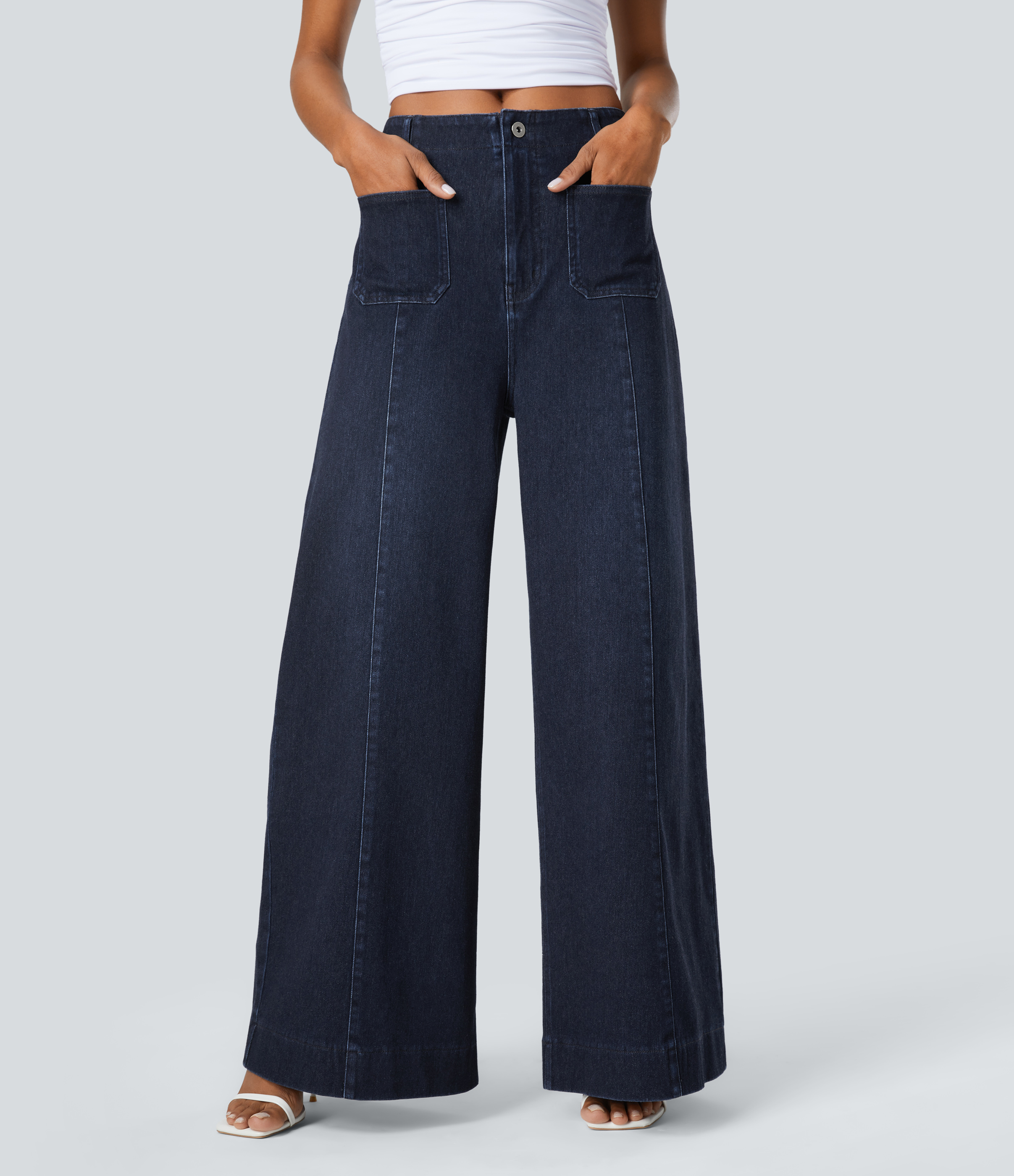 Women’s Halara Flex™ High Waisted Pockets Washed Casual Wide Leg Jeans - Halara