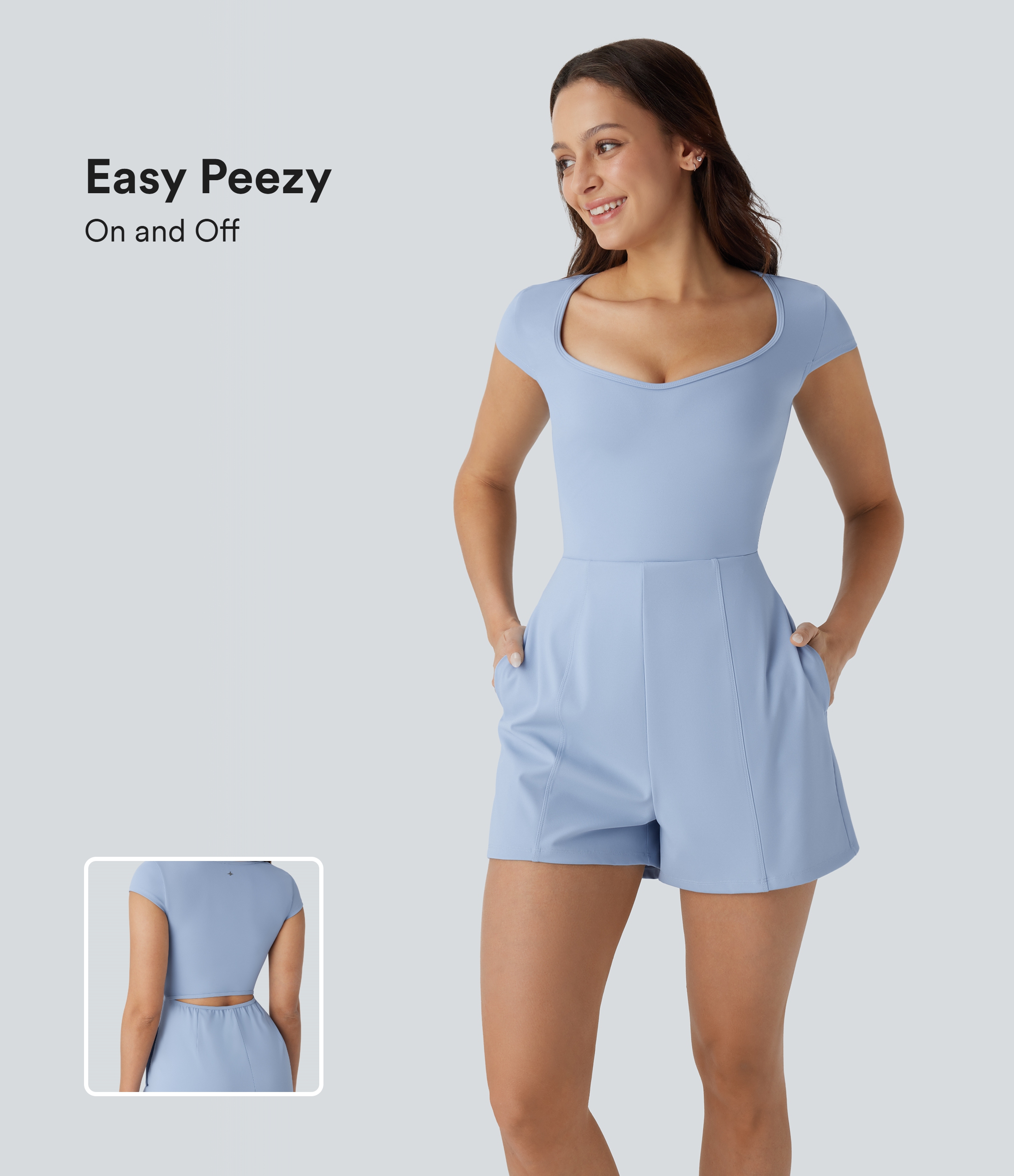 Mono Softlyzero™ Airy yoga cuello U manga corta bolsillo lateral tacto ...