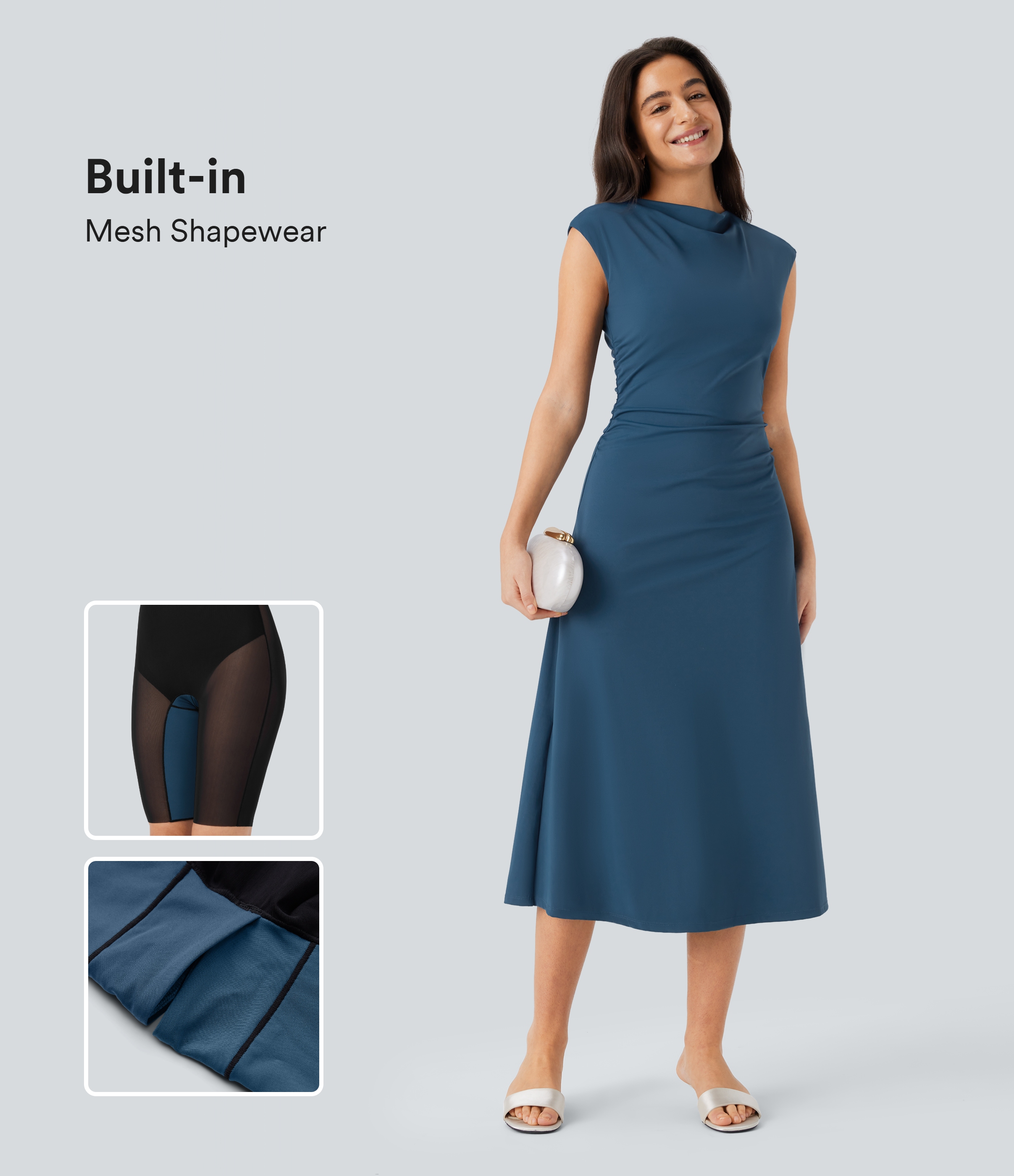 Women’s SoftlyZero™ Airy Sleeveless Keyhole Back Ruched Slim Midi Cool ...