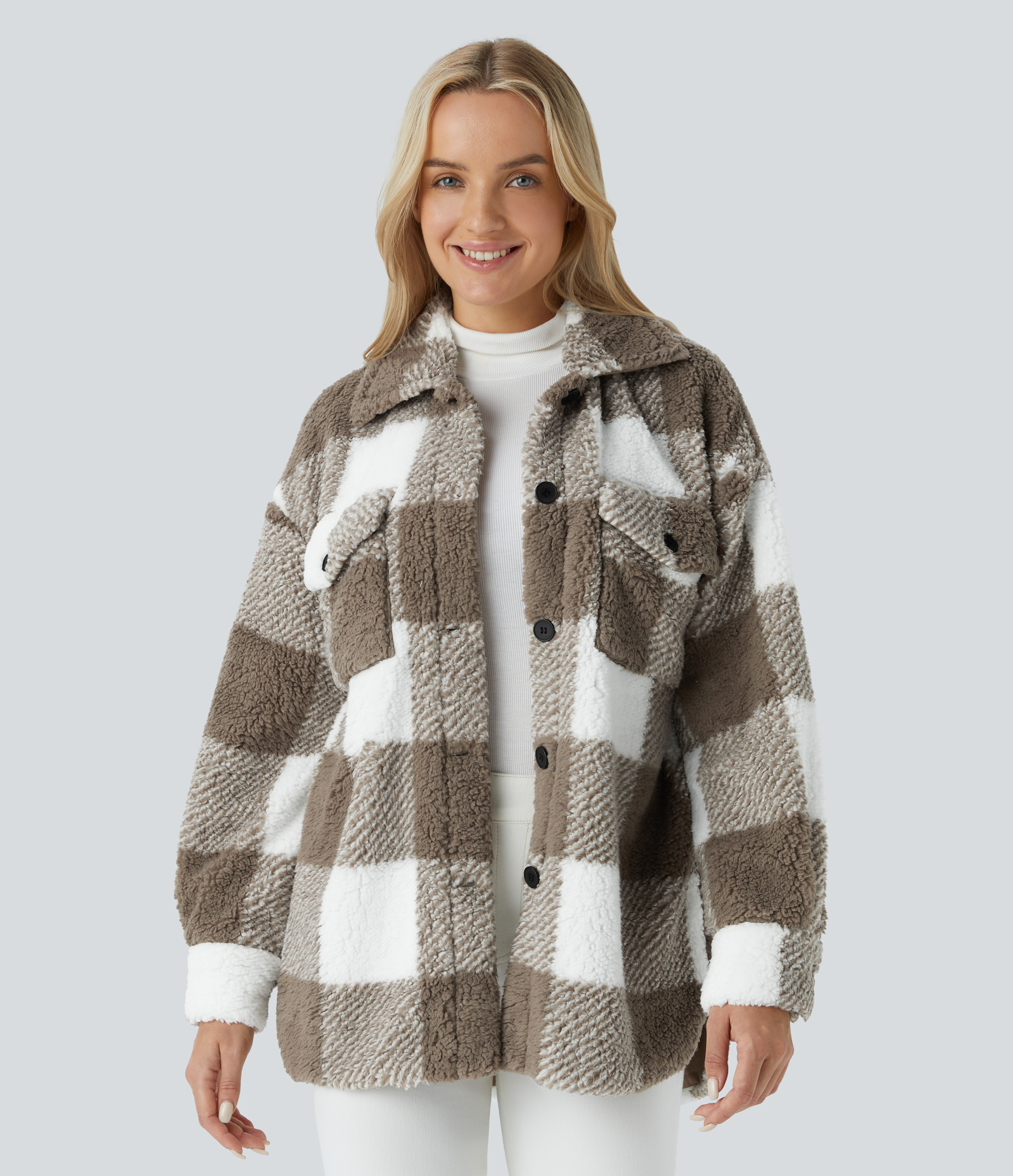 Wholesale Collared Button Chest Pocket Long Sleeve Curved Hem Color ...