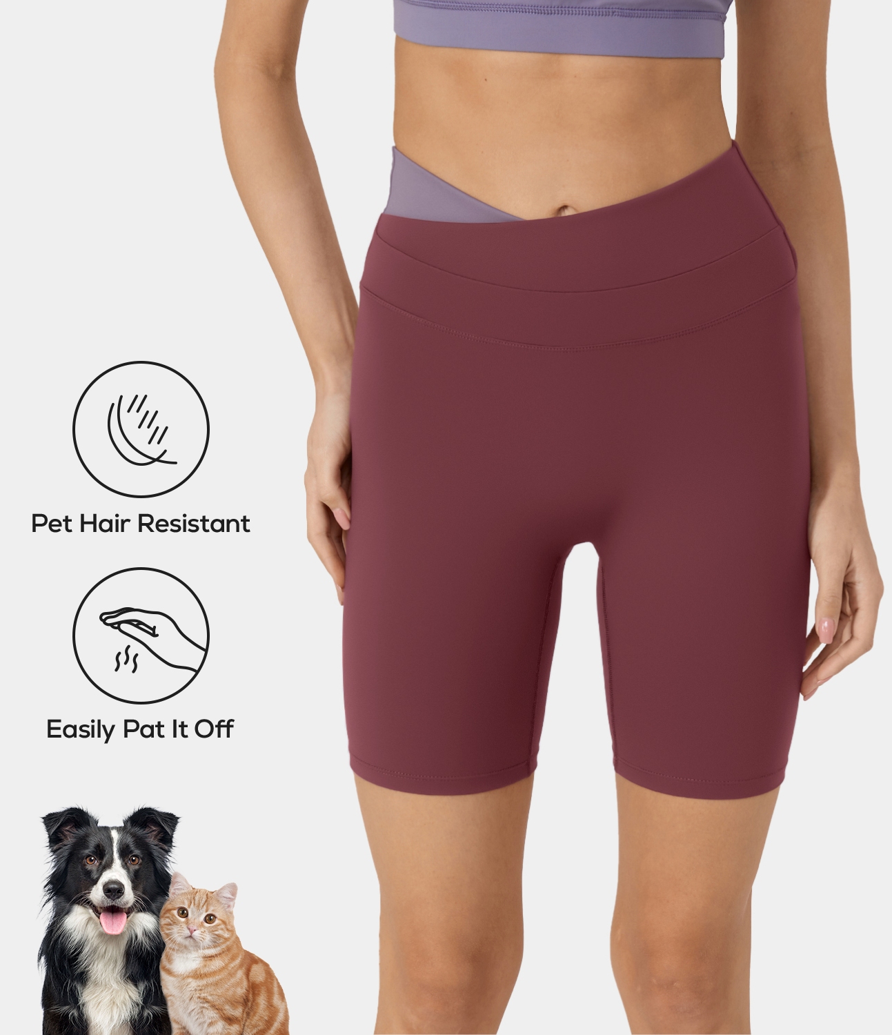 Patitoff™ Pet Hair Resistant Crossover Color Block Biker Shorts 7''| HALARA