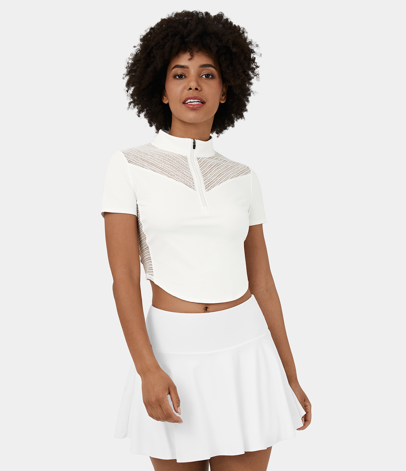 Women’s Cloudful™ Fabric Stand Collar Half Zip Short Sleeve Contrast ...