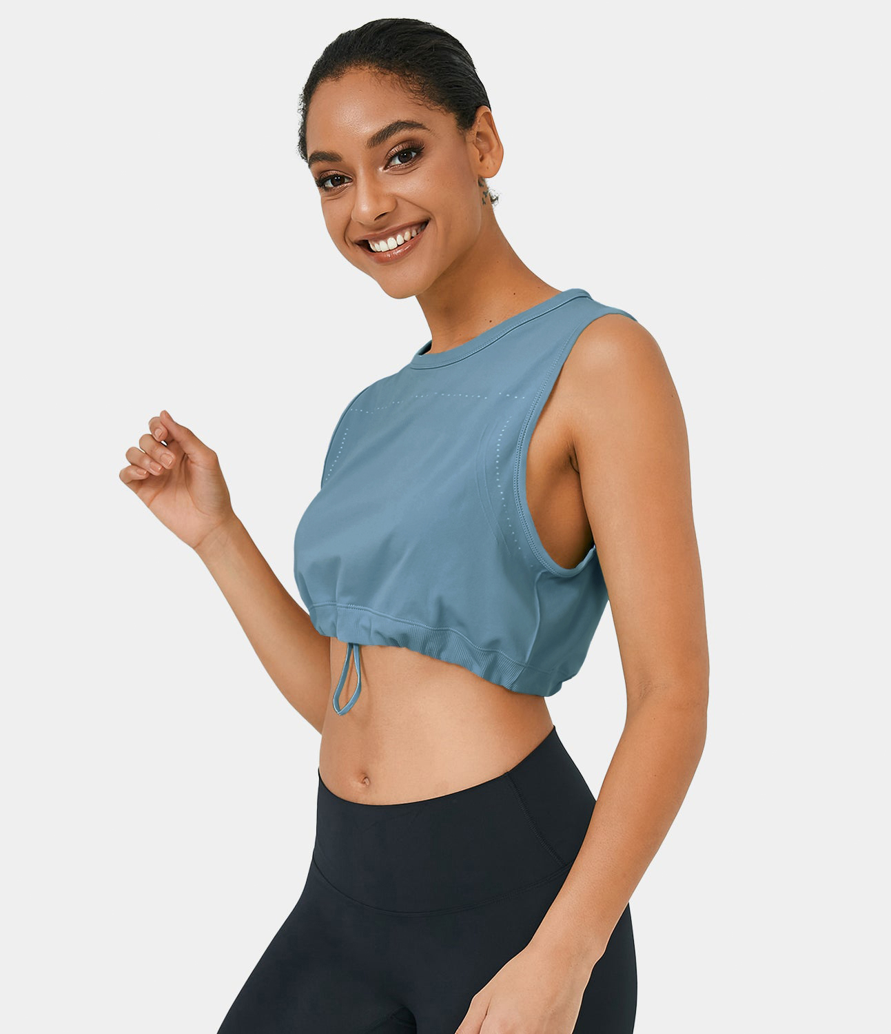 Womens Seamless Flow Drawstring Workout Cropped Tank Top Halara