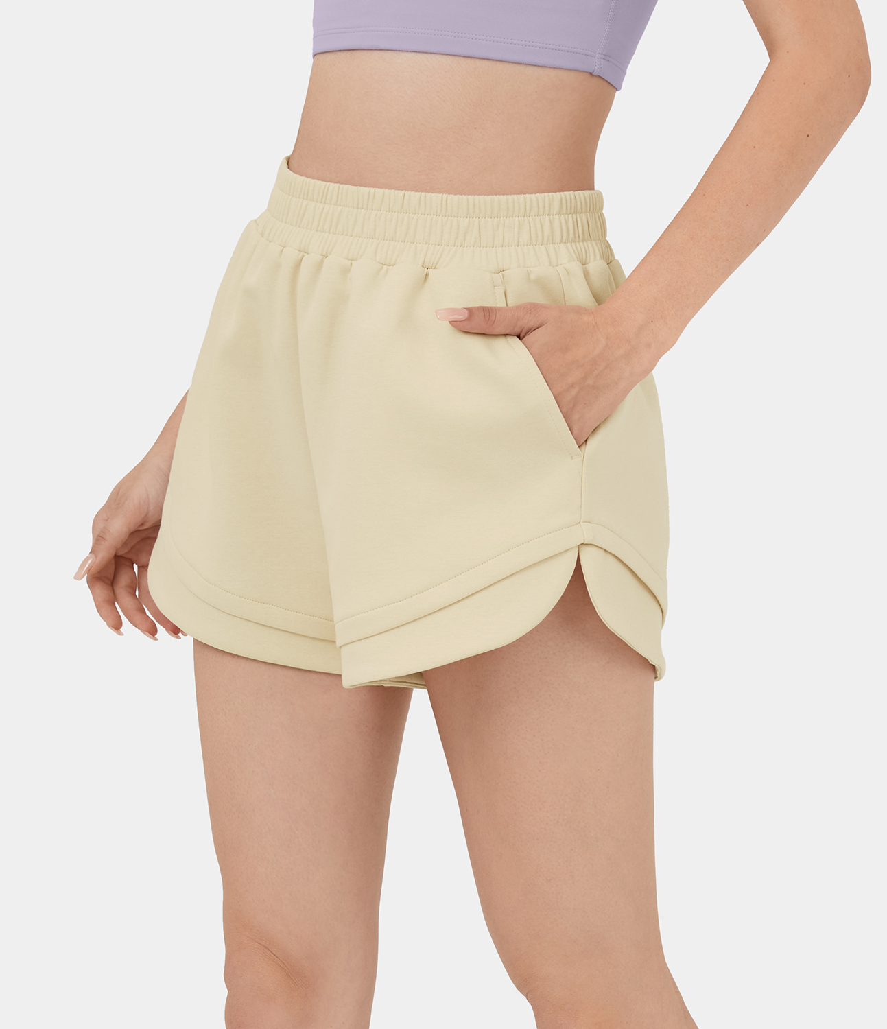 Women's High Waisted Side Pocket Curved Hem Casual Cotton Shorts 3 ...