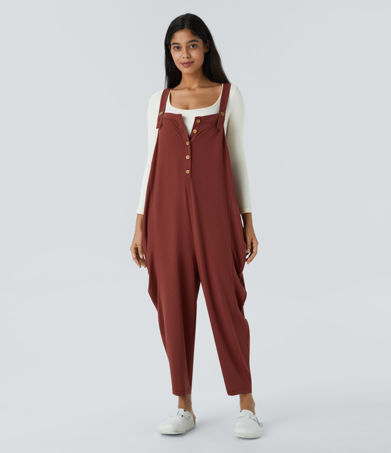 Women’s Adjustable Strap Button Side Pocket Stacked Casual Overalls ...