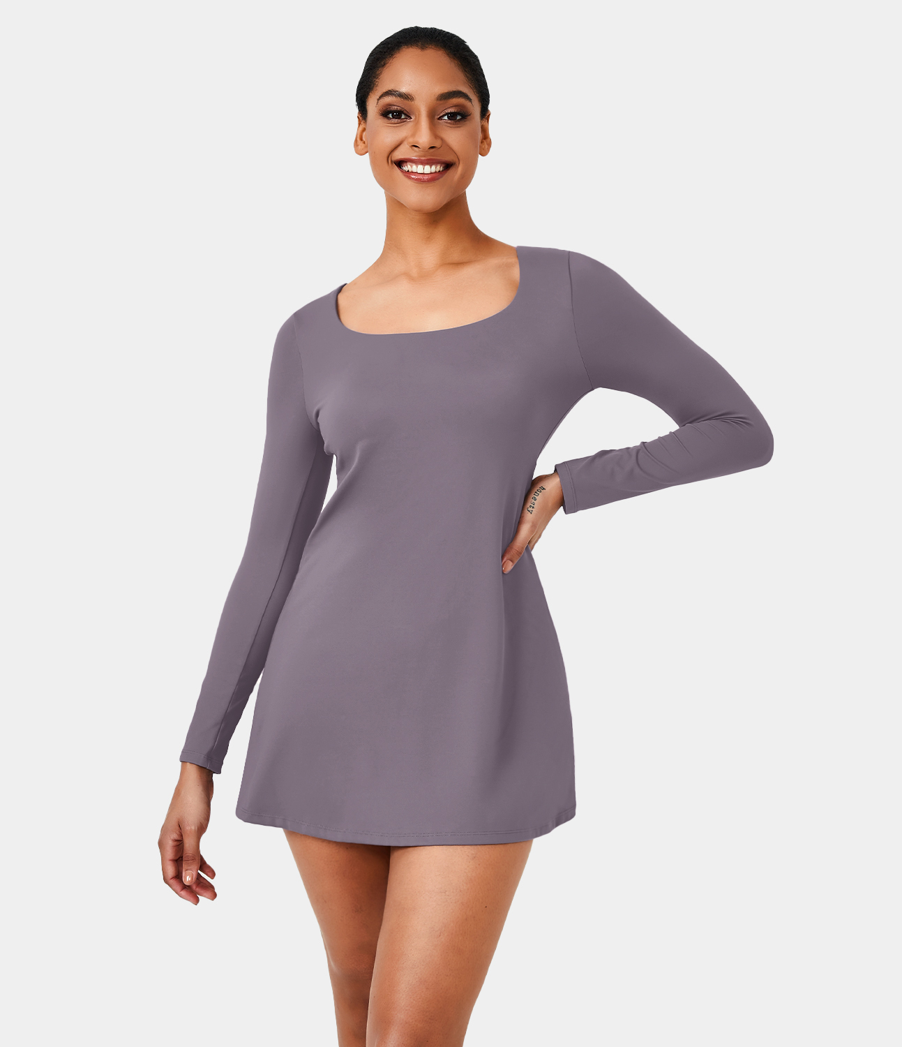 Womens Cloudful® U Neck Long Sleeve Backless Cut Out Mini Dance Dress