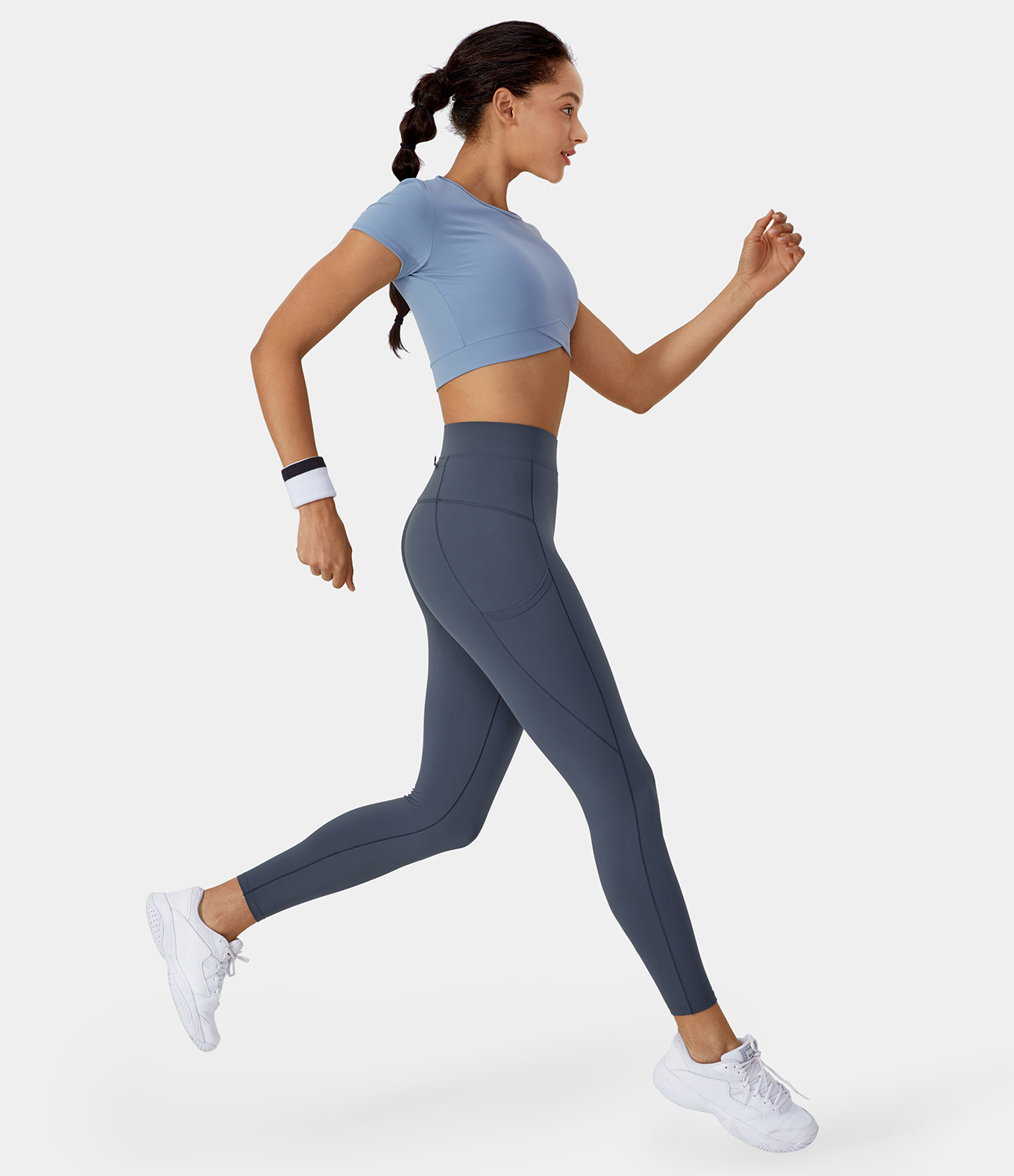 Women's High Waisted Side Pocket Plus Back Waistband Pocket Run ...