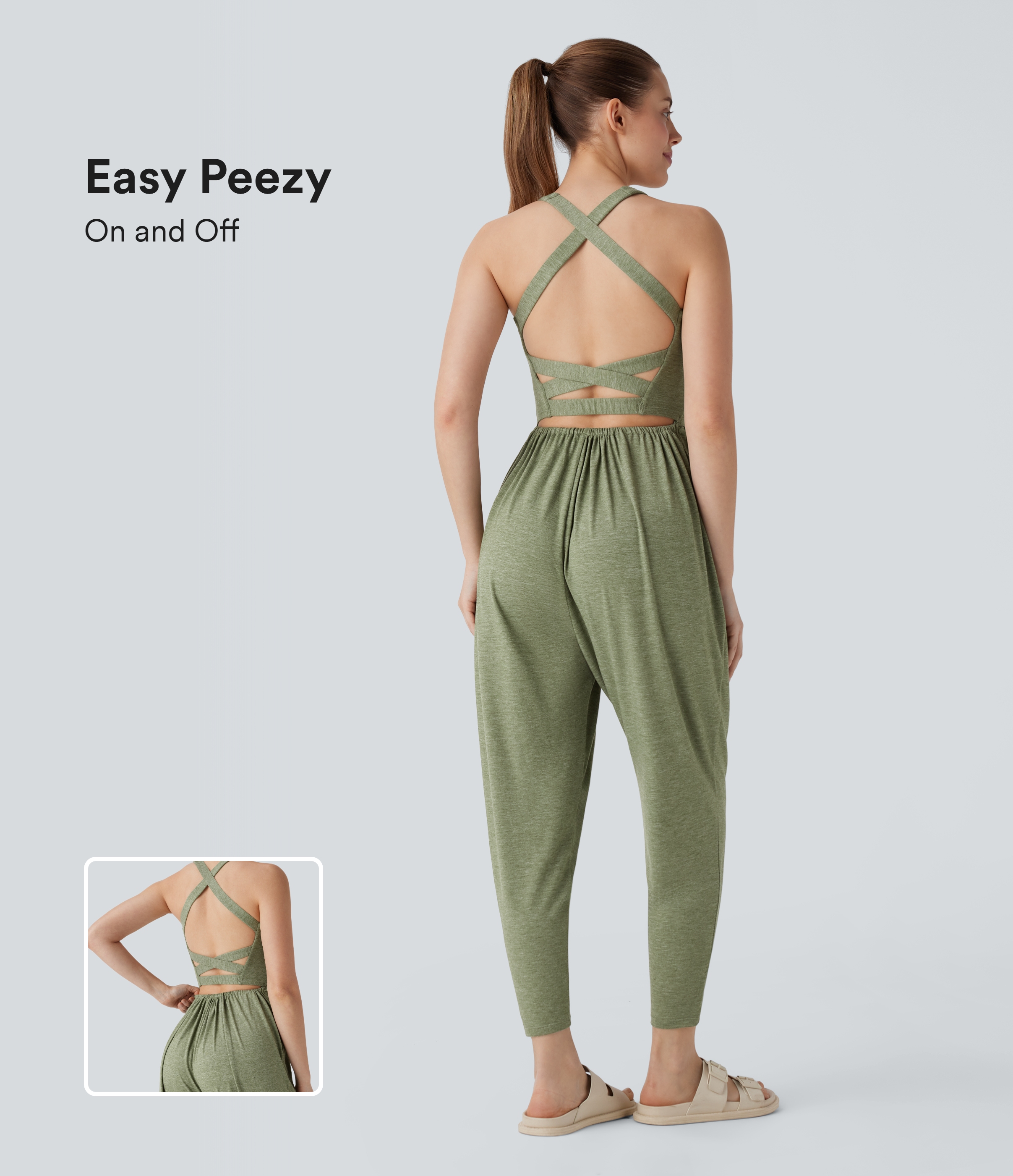 Women’s U Neck Pocket Harem Casual Jumpsuit-Easy Peezy - Halara