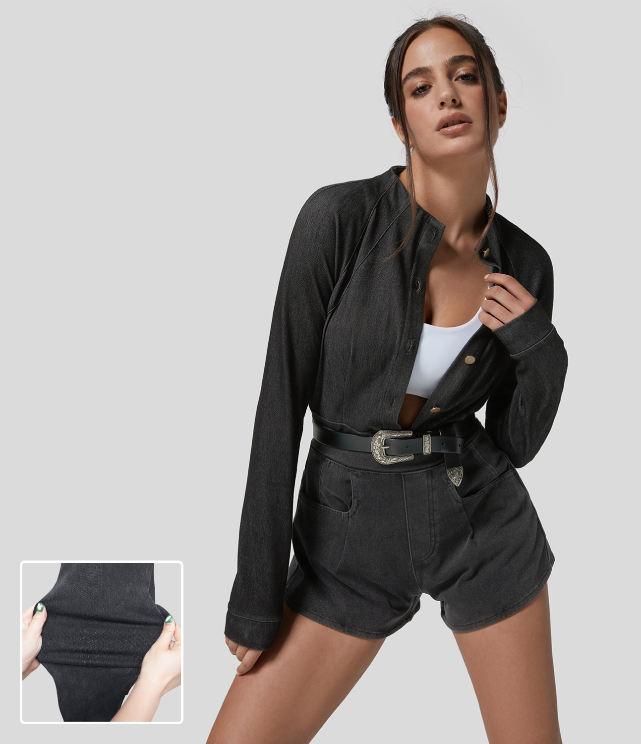 Women’s HalaraMagic™ Stand Collar Button Long Sleeve Pocket Stretchy ...