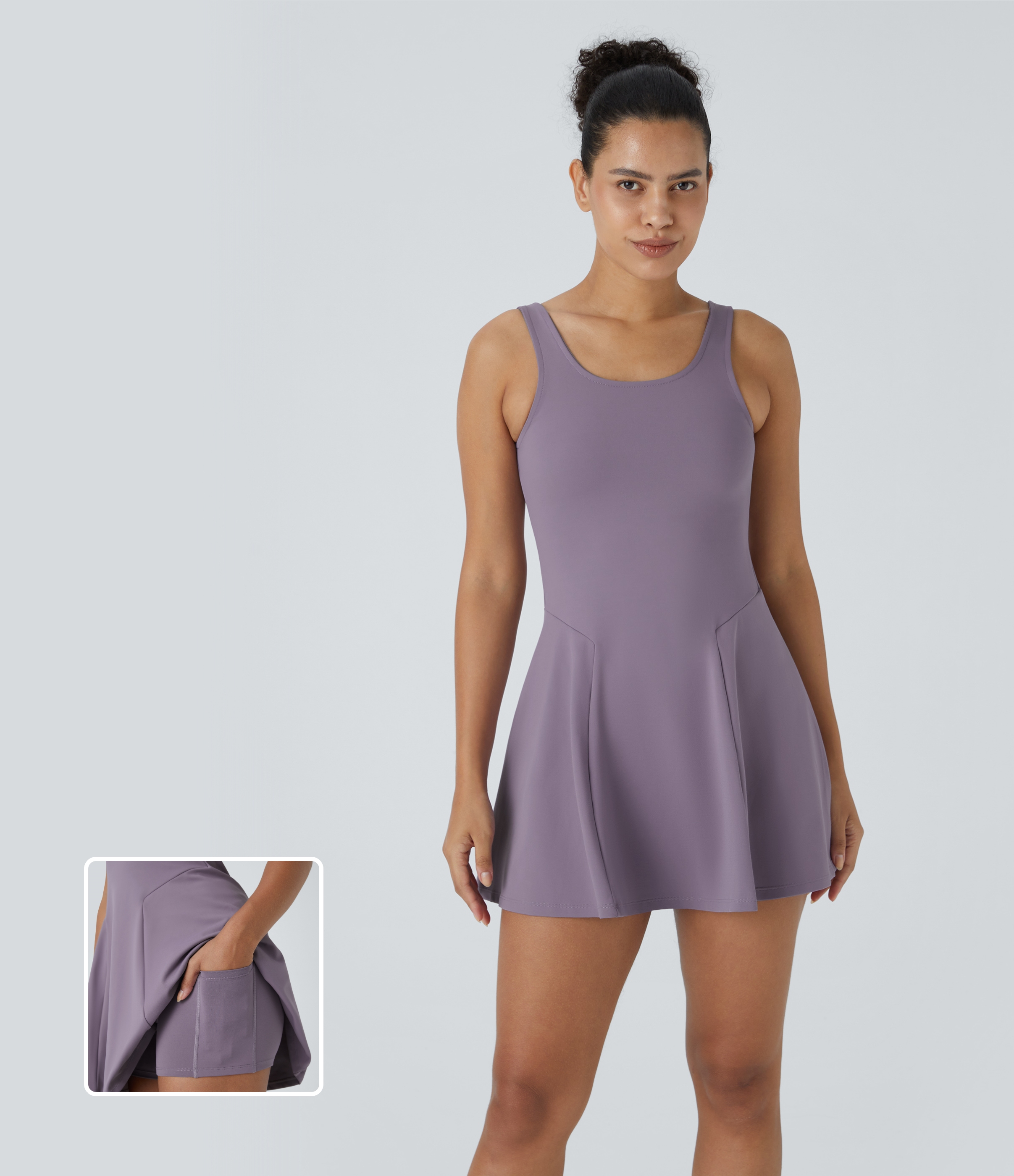 Women’s Square Neck Side Pocket 2-Piece Mini Flare Dress Set - Halara