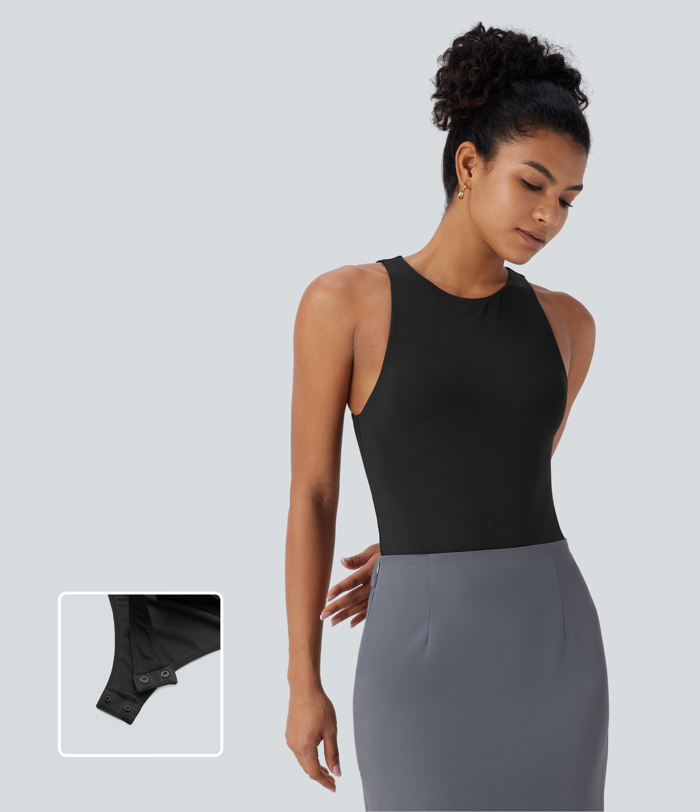 Women’s Round Neck Sleeveless Snap Slim Work Bodysuit - Halara