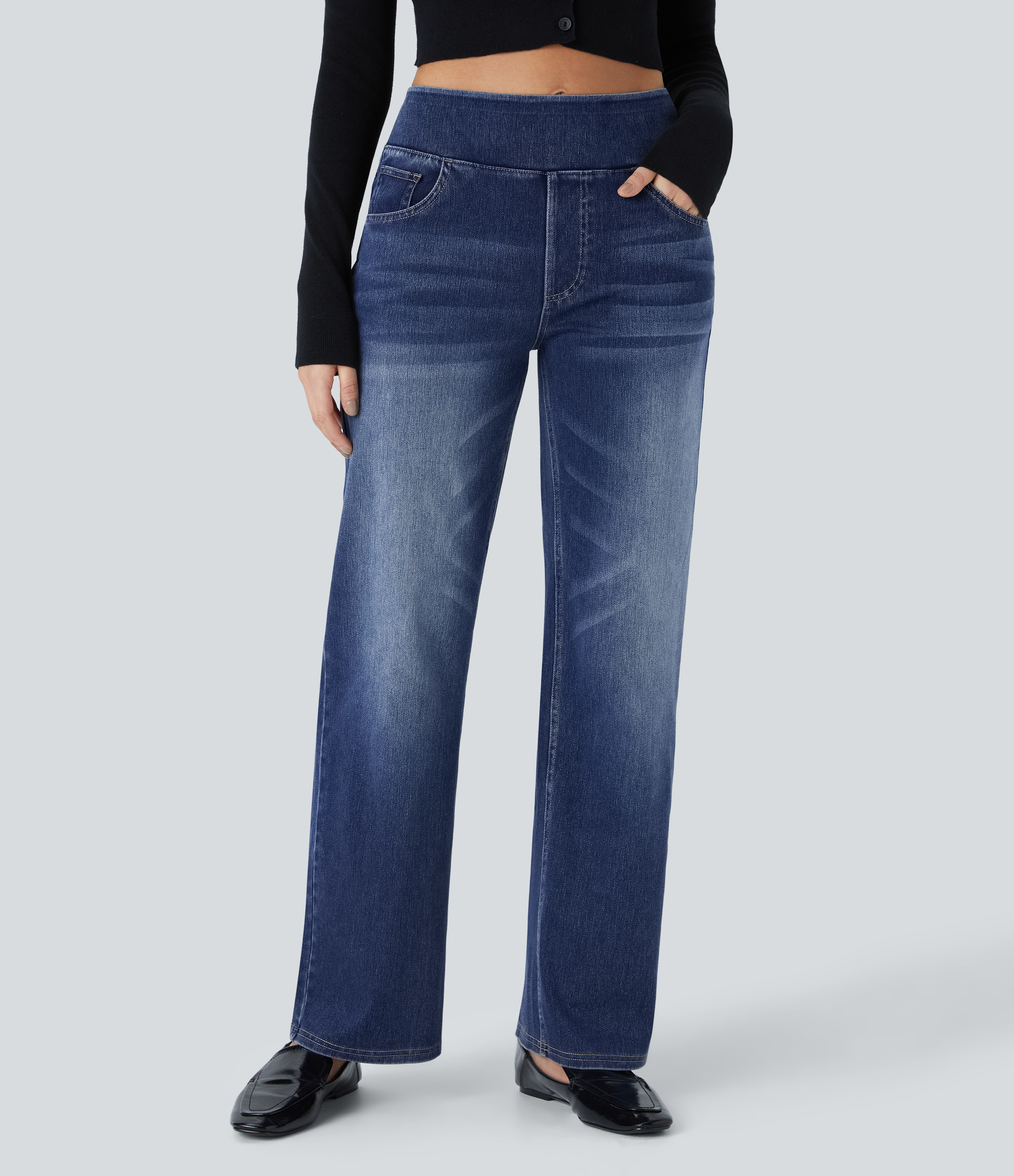 Women’s Halara Flex™ High Waisted Multiple Pockets Straight Leg Washed Stretchy Knit Casual ...