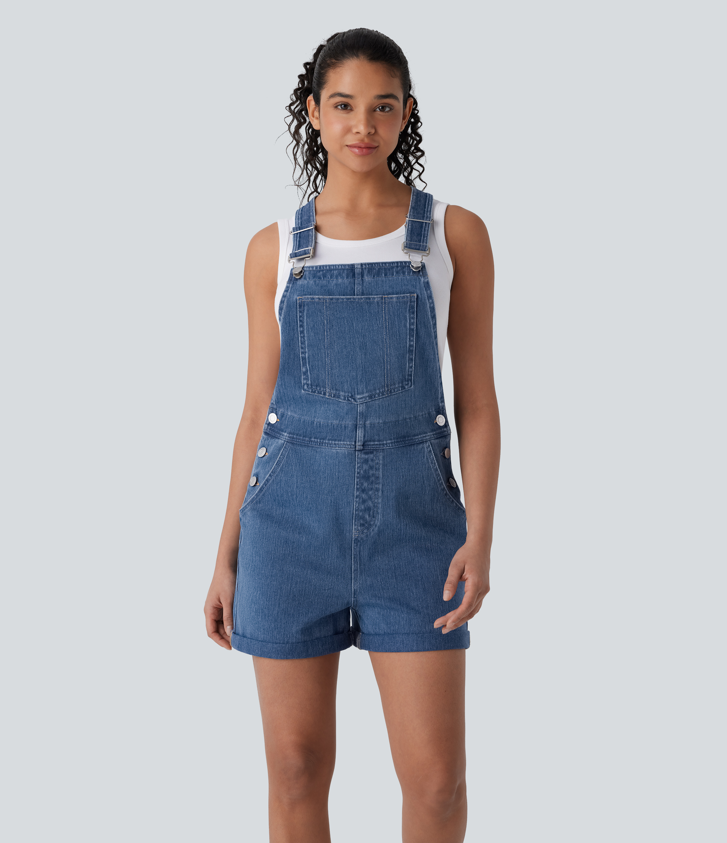 Women’s Halara Flex™ Rolled Hem Washed Denim Casual Overalls with ...