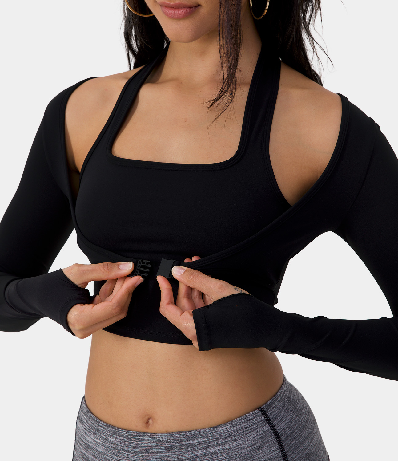 Womens Cloudful® Halter Thumb Hole Long Sleeve Cropped 2 In 1 Sports