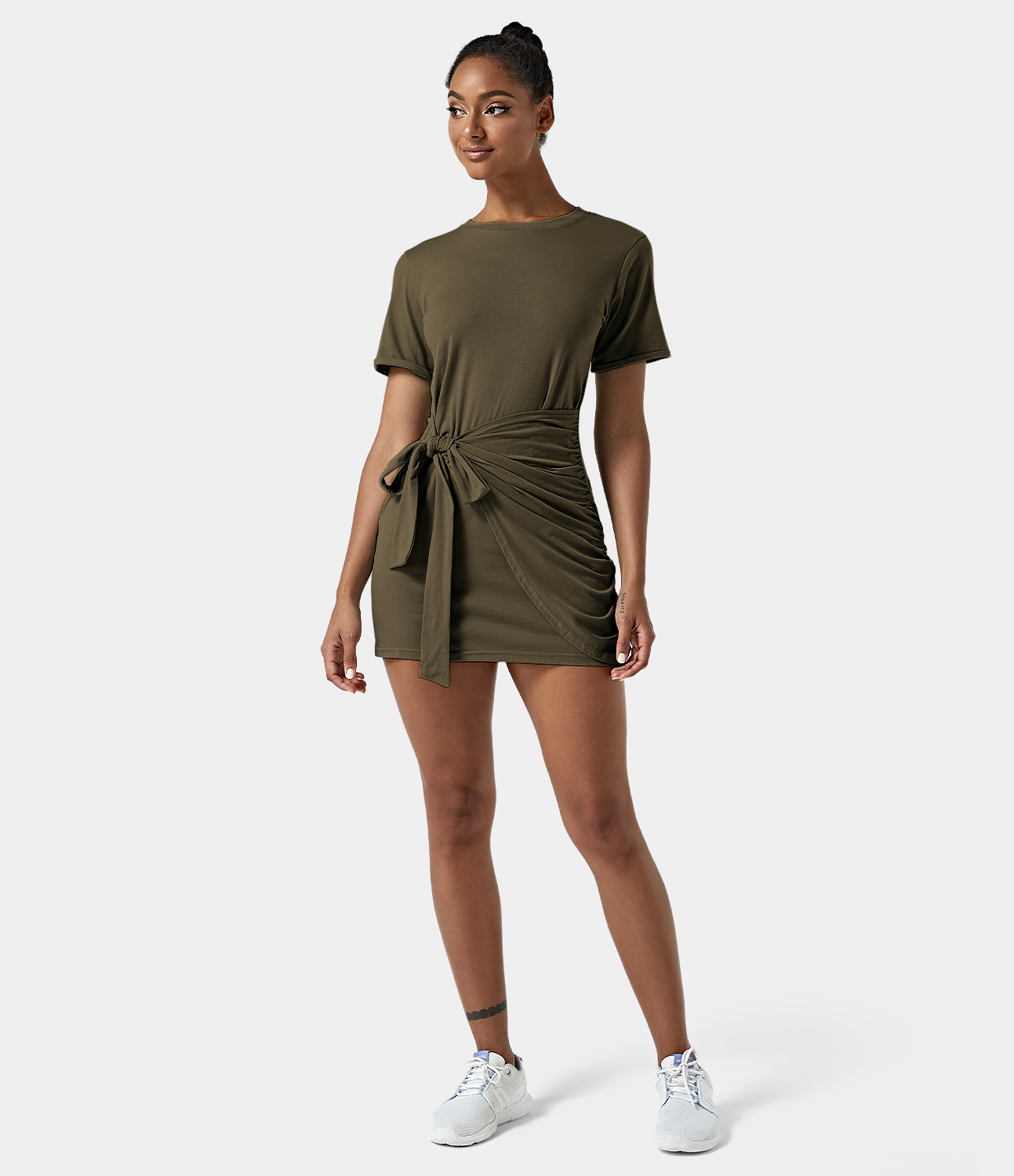 Womens Everyday Tie Knot Ruched Mini Chill Dress Belle Halara