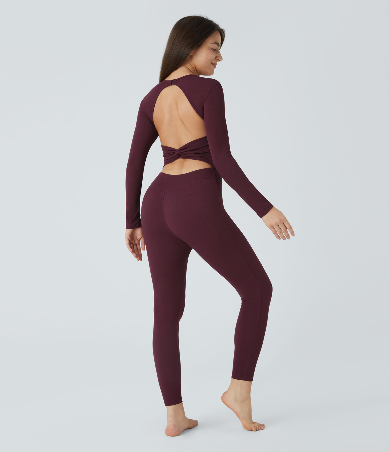 Mono yoga cuello V manga larga gancho G sin espalda flaco retorcido ...