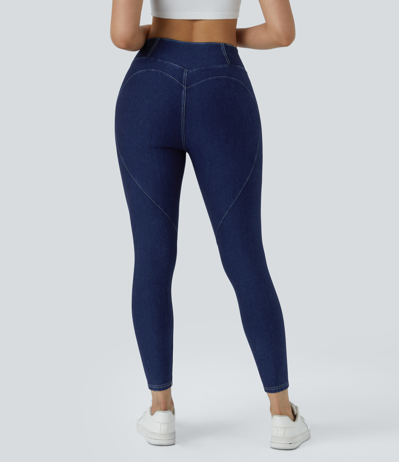 Women’s Halara Flex™ High Waisted Side Pocket Heart Design Stretchy Knit Denim Casual 7/8 ...