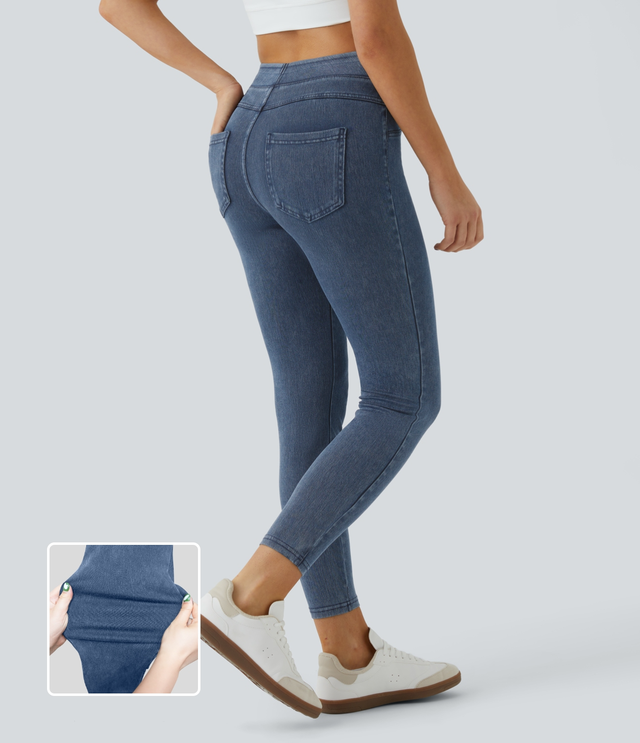 Women’s HalaraMagic™ High Waisted Back Side Pocket Stretchy Knit Denim Casual Leggings - Halara