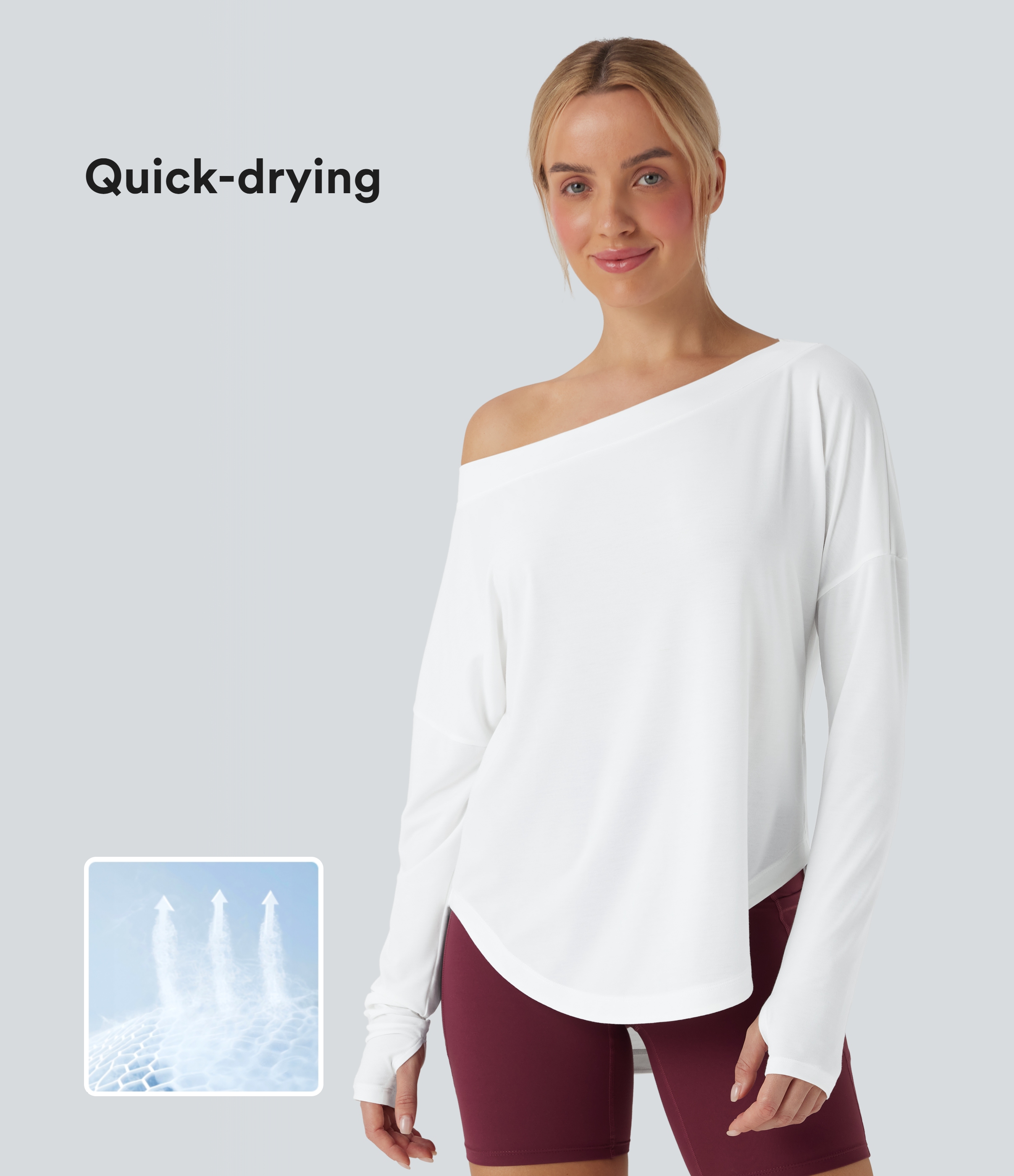 Women’s One Shoulder Long Sleeve Thumb Hole Curved Hem High Low Quick ...