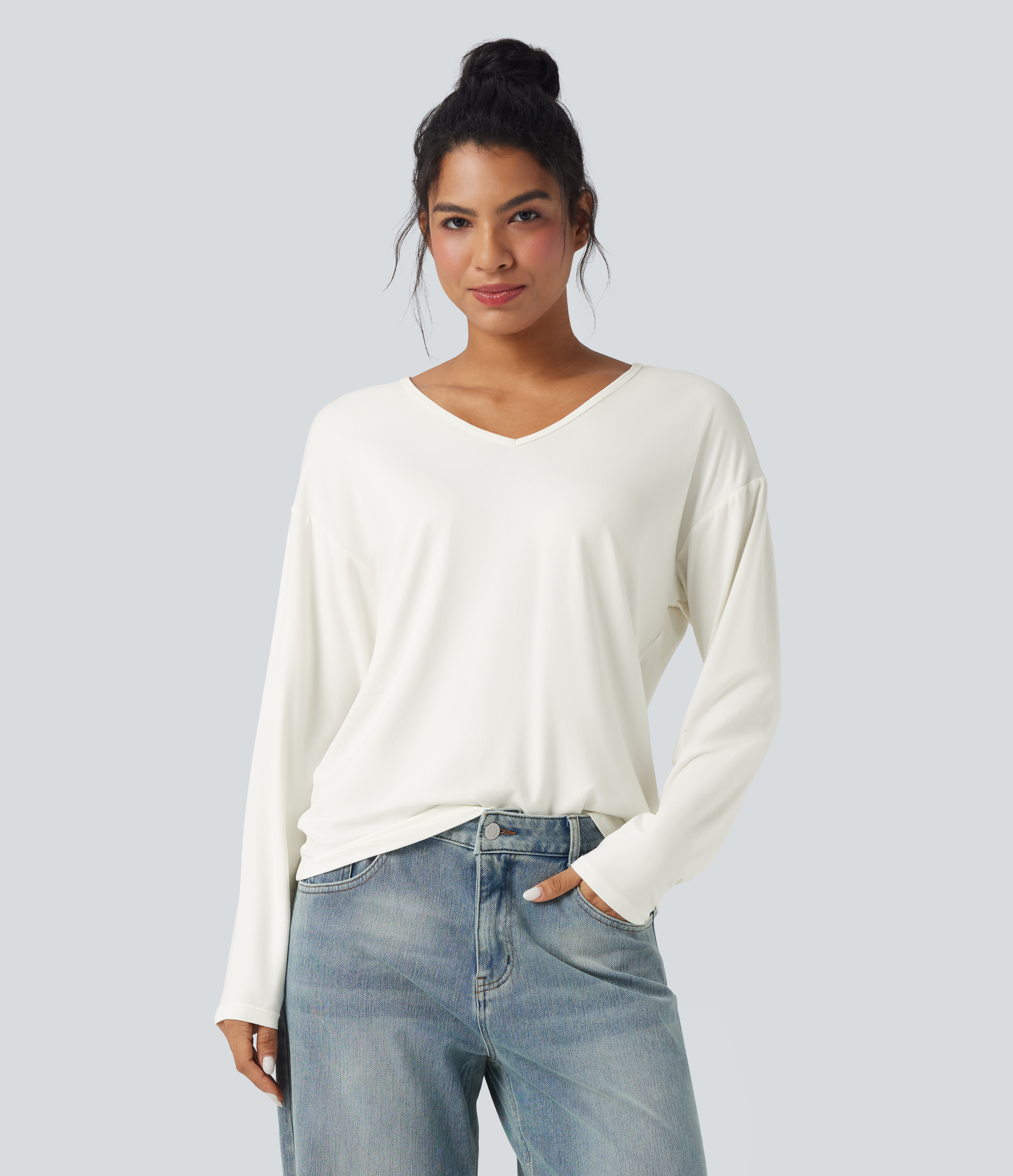 Women’s V-neck Long Sleeve Casual Top - Halara