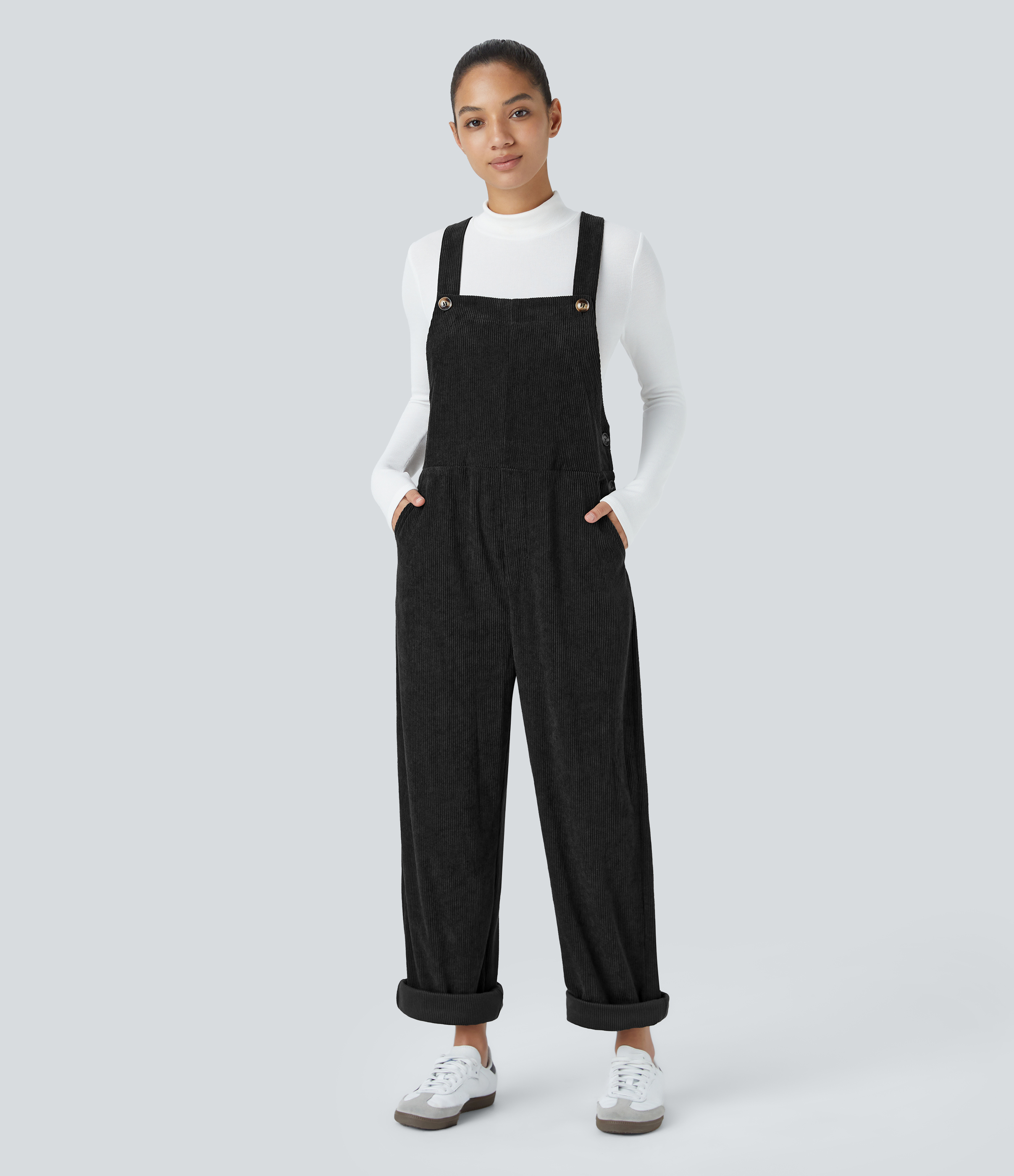 Women’s Pockets Straight Leg Corduroy Casual Overalls - Halara