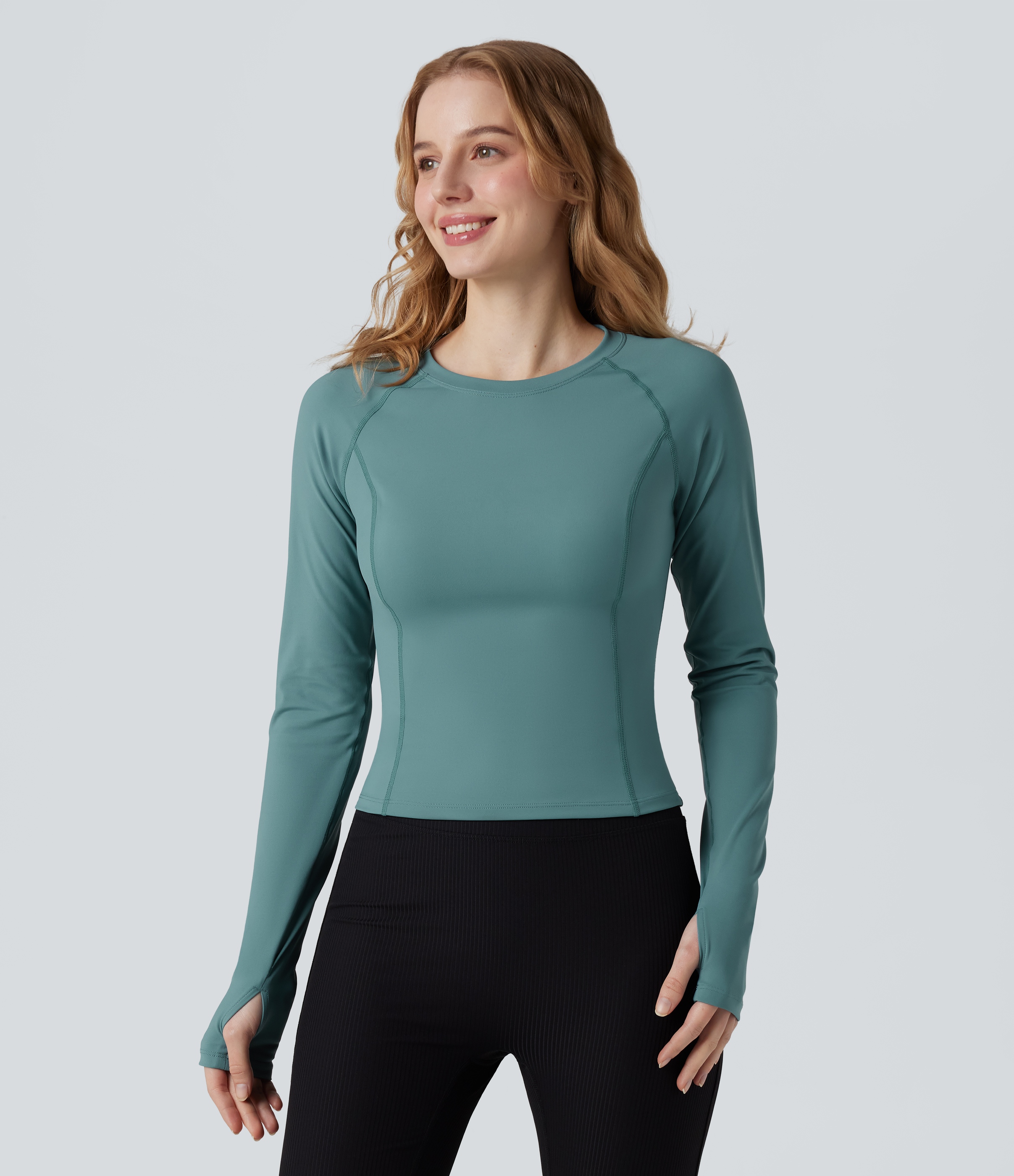 Women’s SoftlyZero™ Airy Round Neck Long Sleeve Thumb Hole Contrast ...