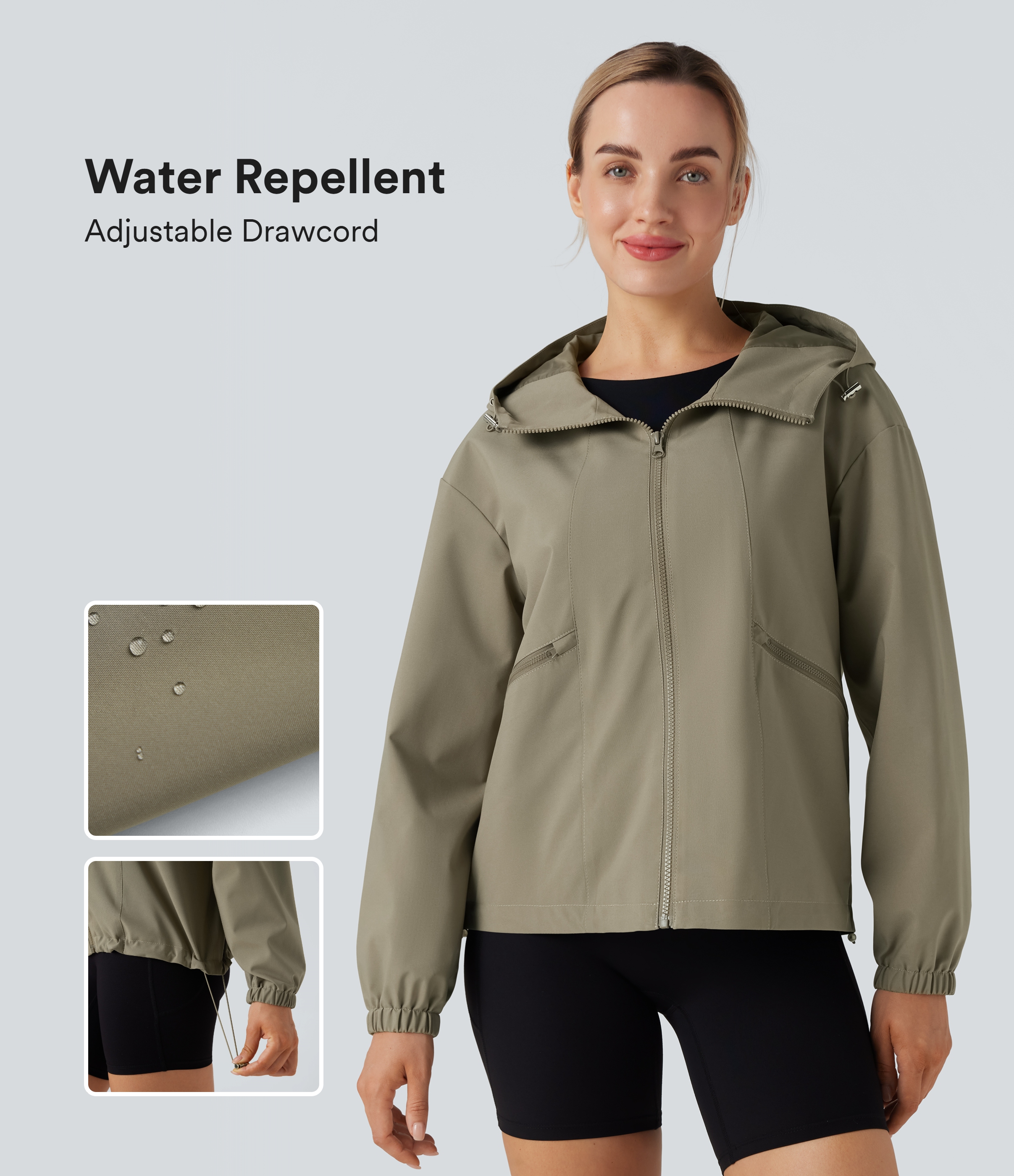 Women’s Water Repellent Hooded Adjustable Drawcord Hiking Jacket with ...
