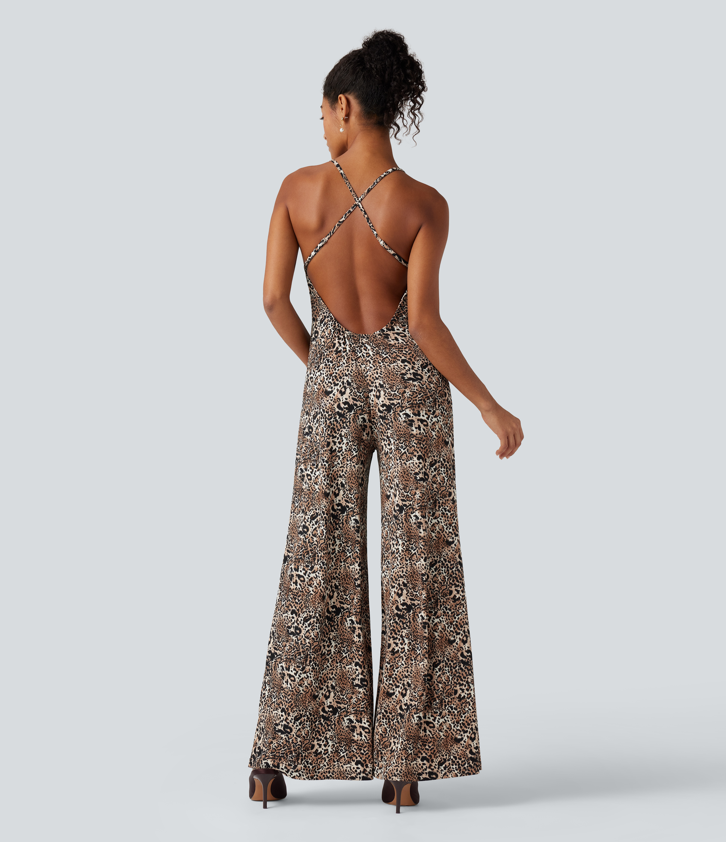 Women’s Crisscross Backless Leopard Print Party Slip Jumpsuit - Halara