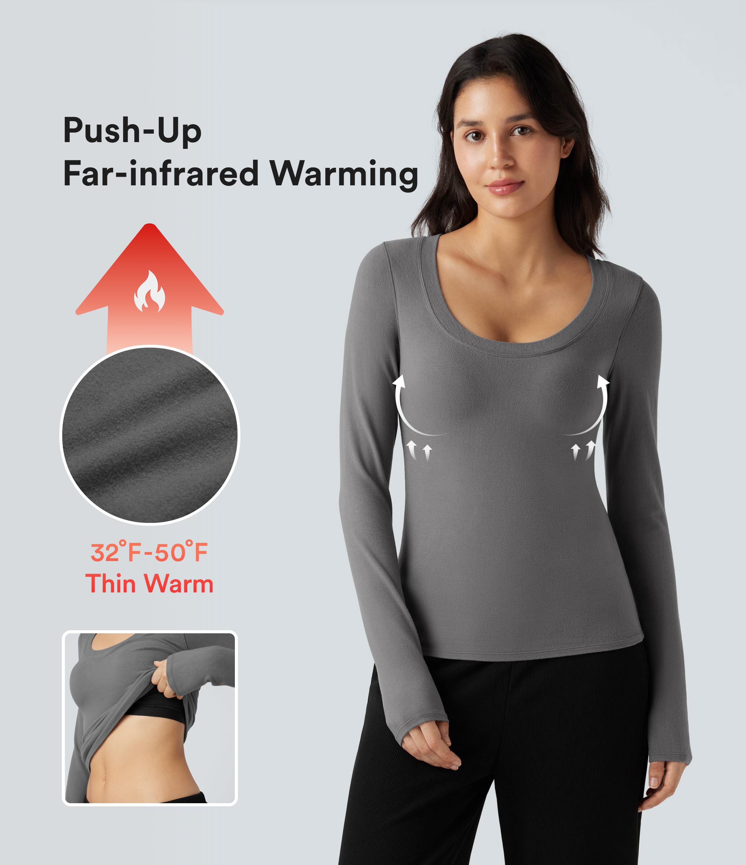 Women’s Scoop Neck Push-Up Long Sleeve Casual Warming Top - Halara