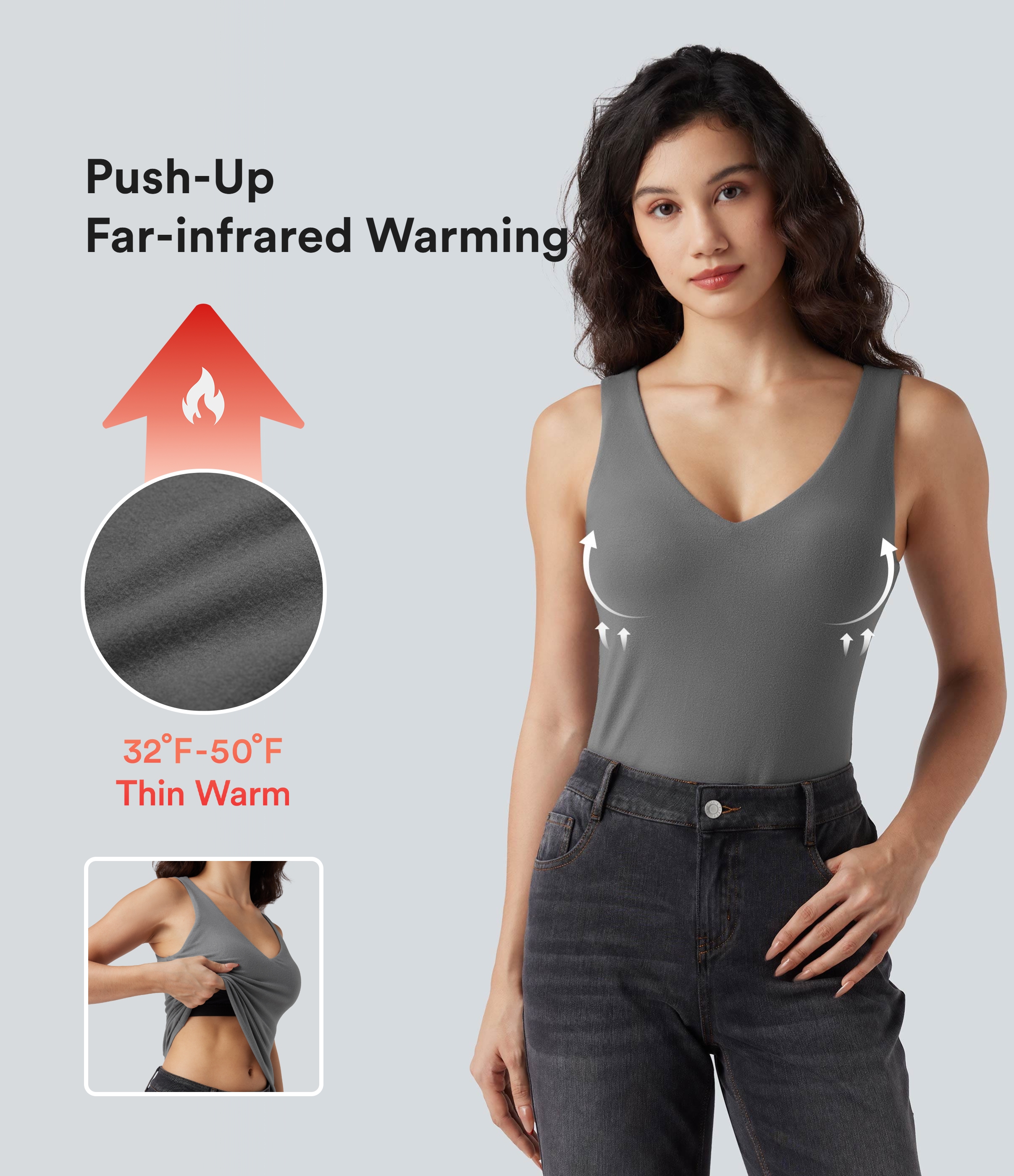 Women’s V Neck Push-Up Casual Warming Tank Top A/B Cup - Halara