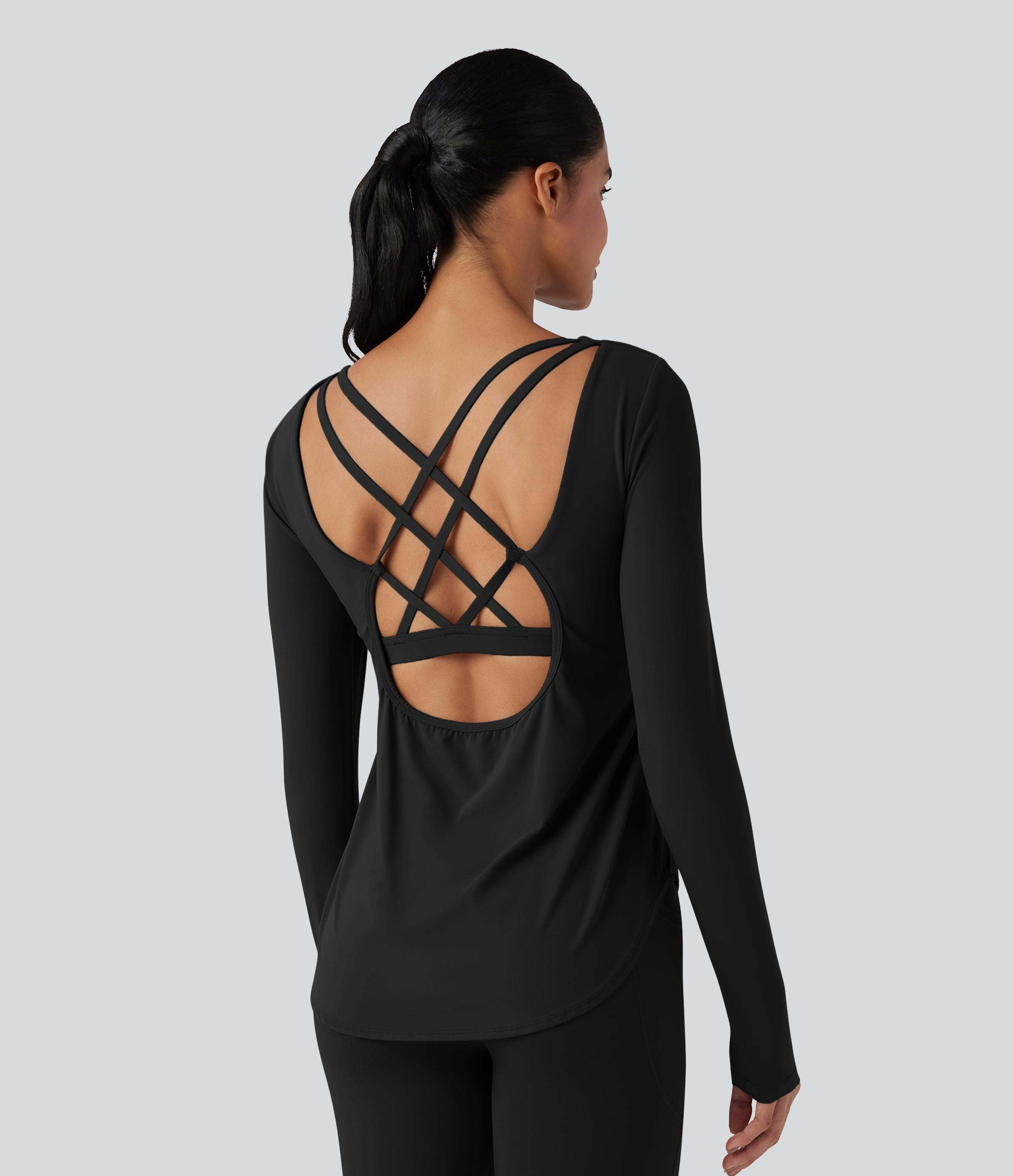 Women’s Halara UltraSculpt™ Crisscross Backless Long Sleeve Curved Hem ...