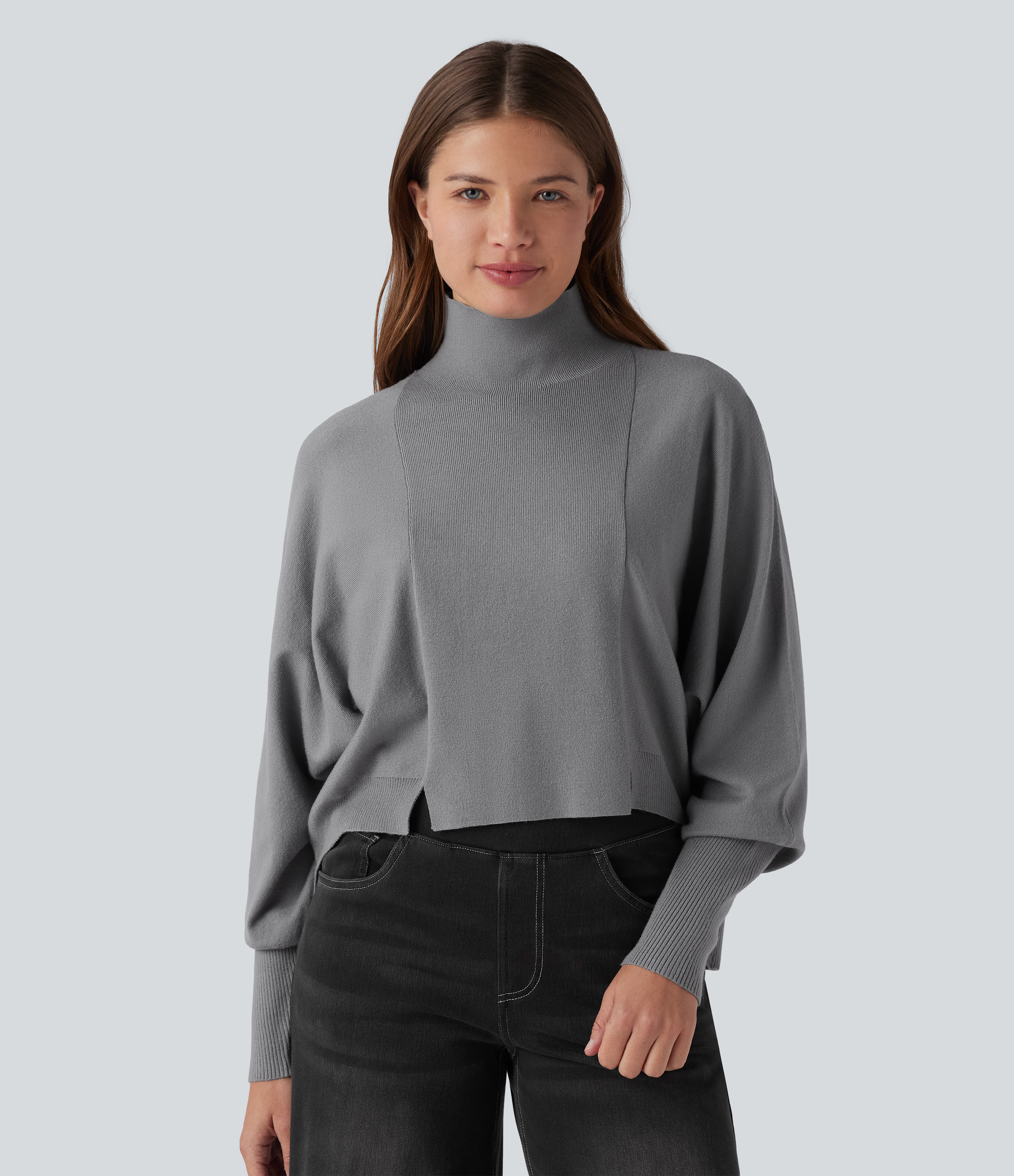 Women’s High Neck Long Sleeve High Low Work Sweater - Halara