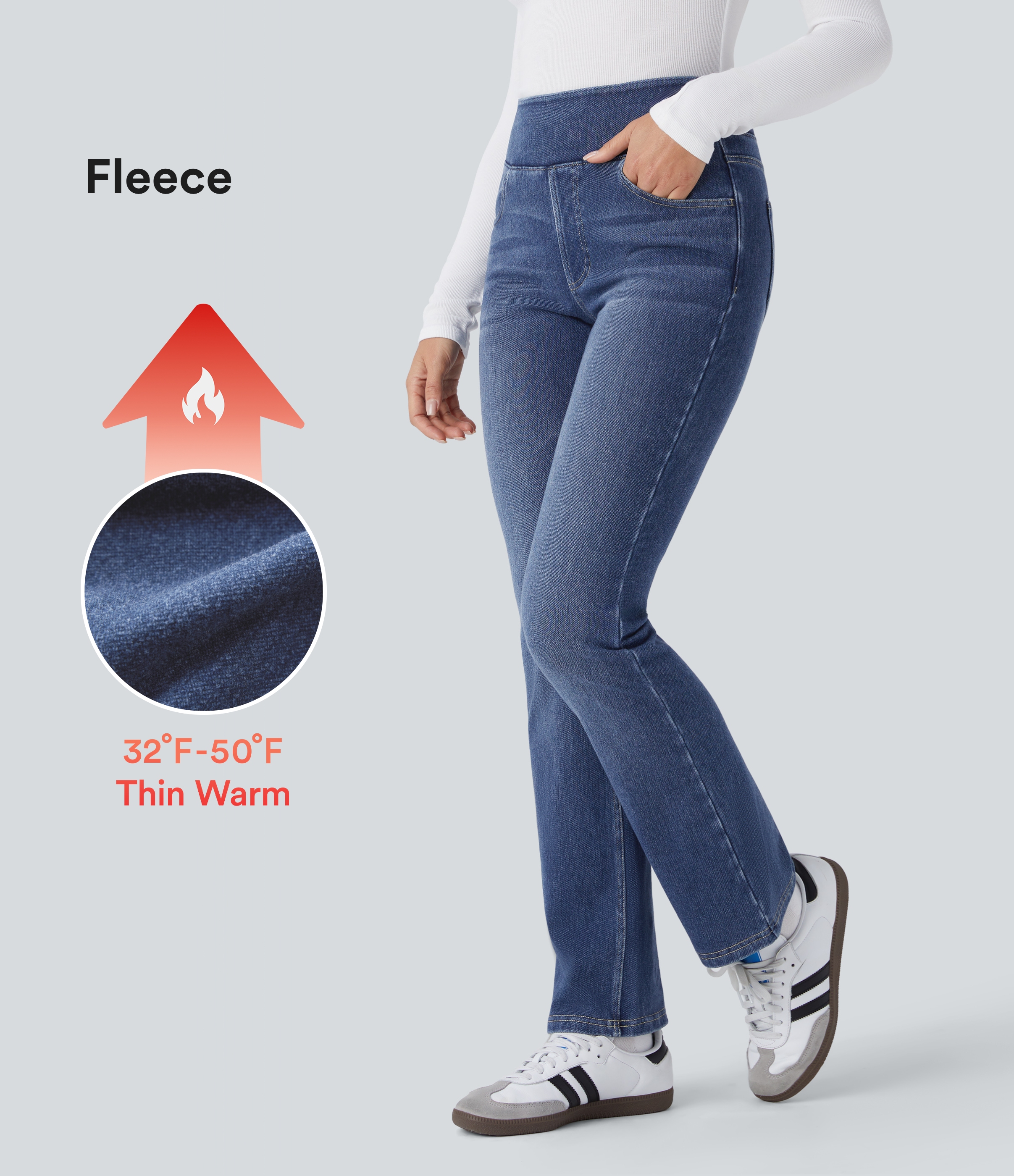 Women’s Halara Flex™ Denim Heat High Waisted Pockets Washed Casual ...