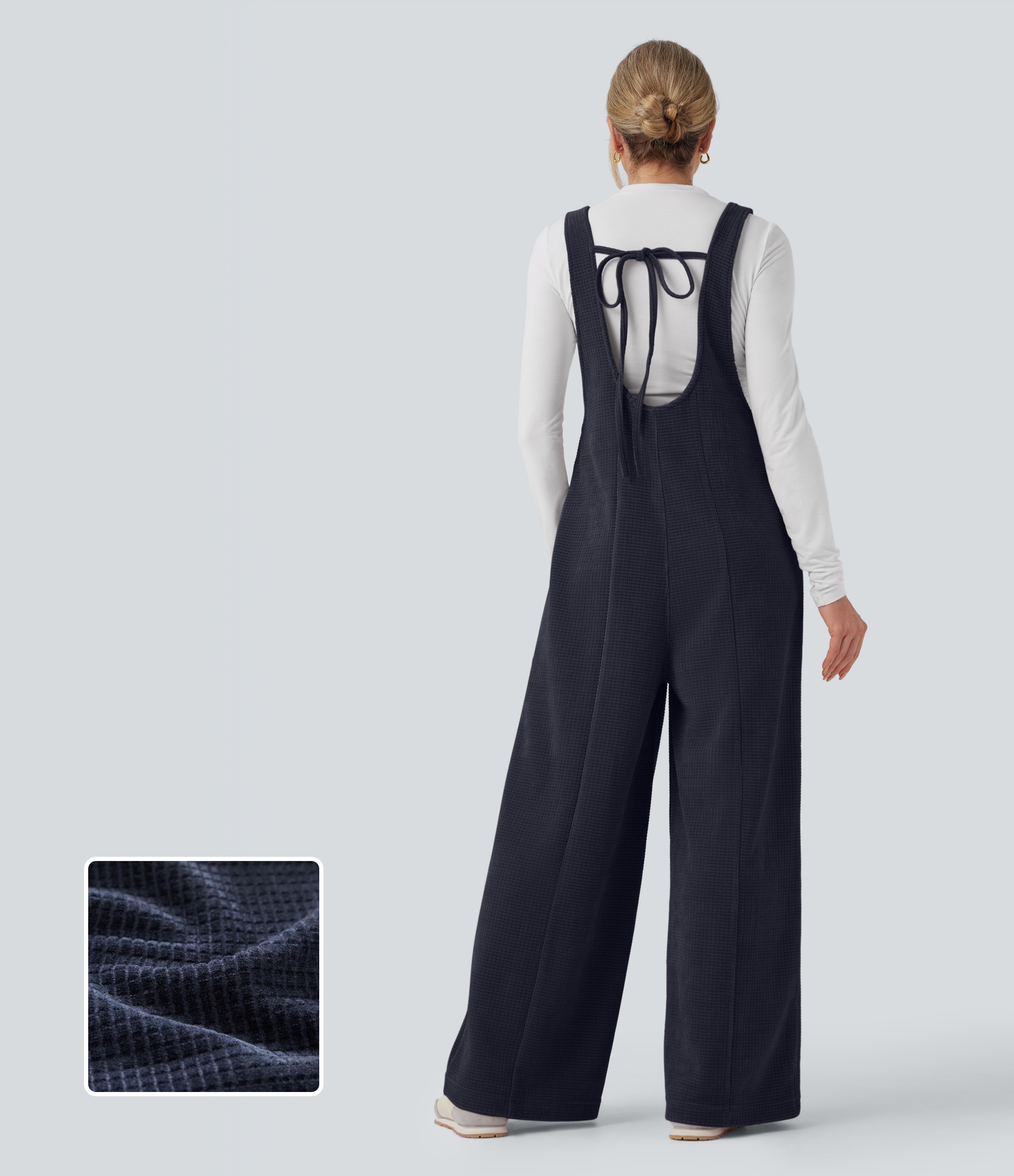 Women’s Tie Back Chenille Waffle Casual Overalls with Pockets - Halara