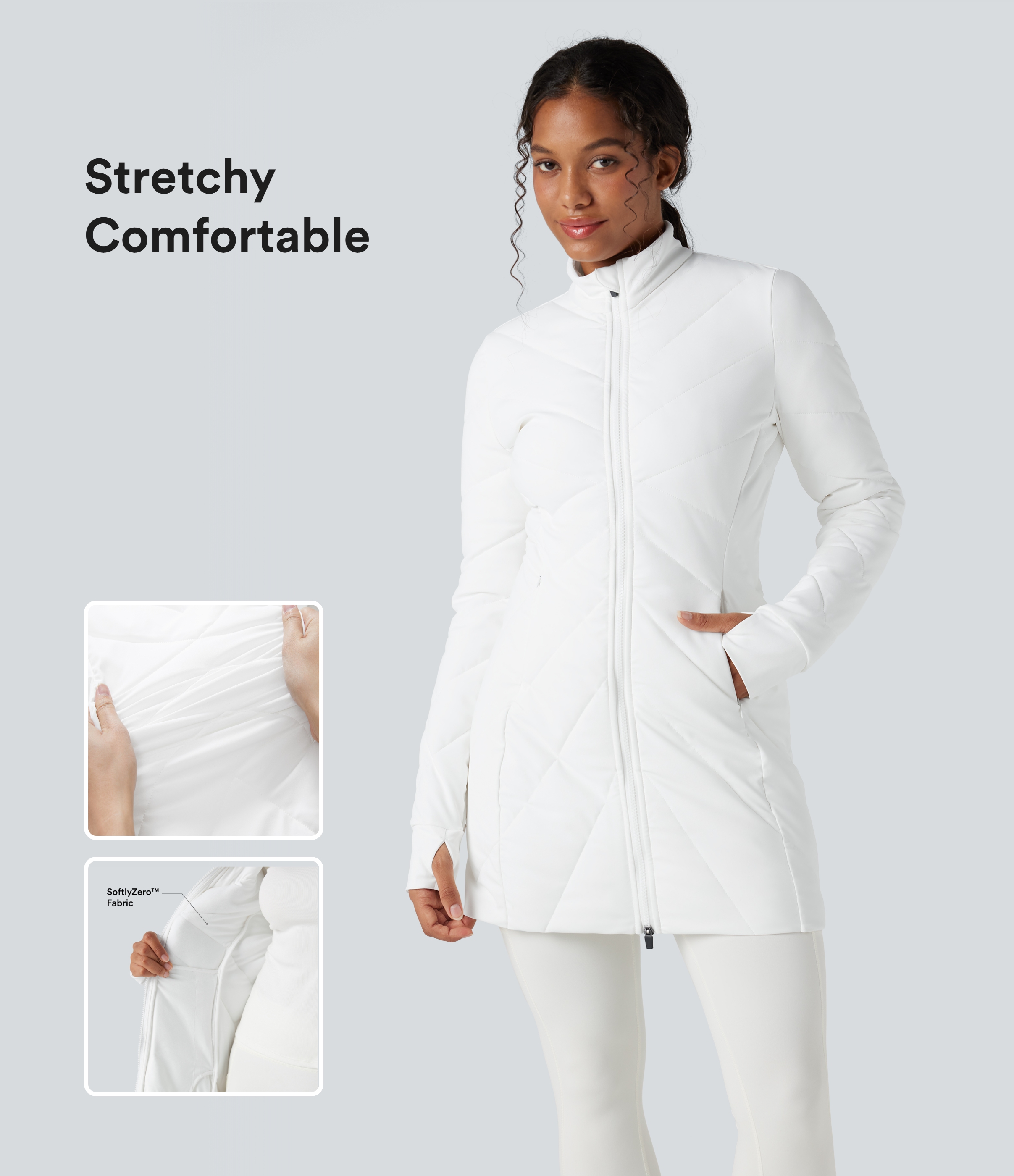 Women’s PuffFlex Stand Collar Double Zipper Thumb Holes Casual Padded ...