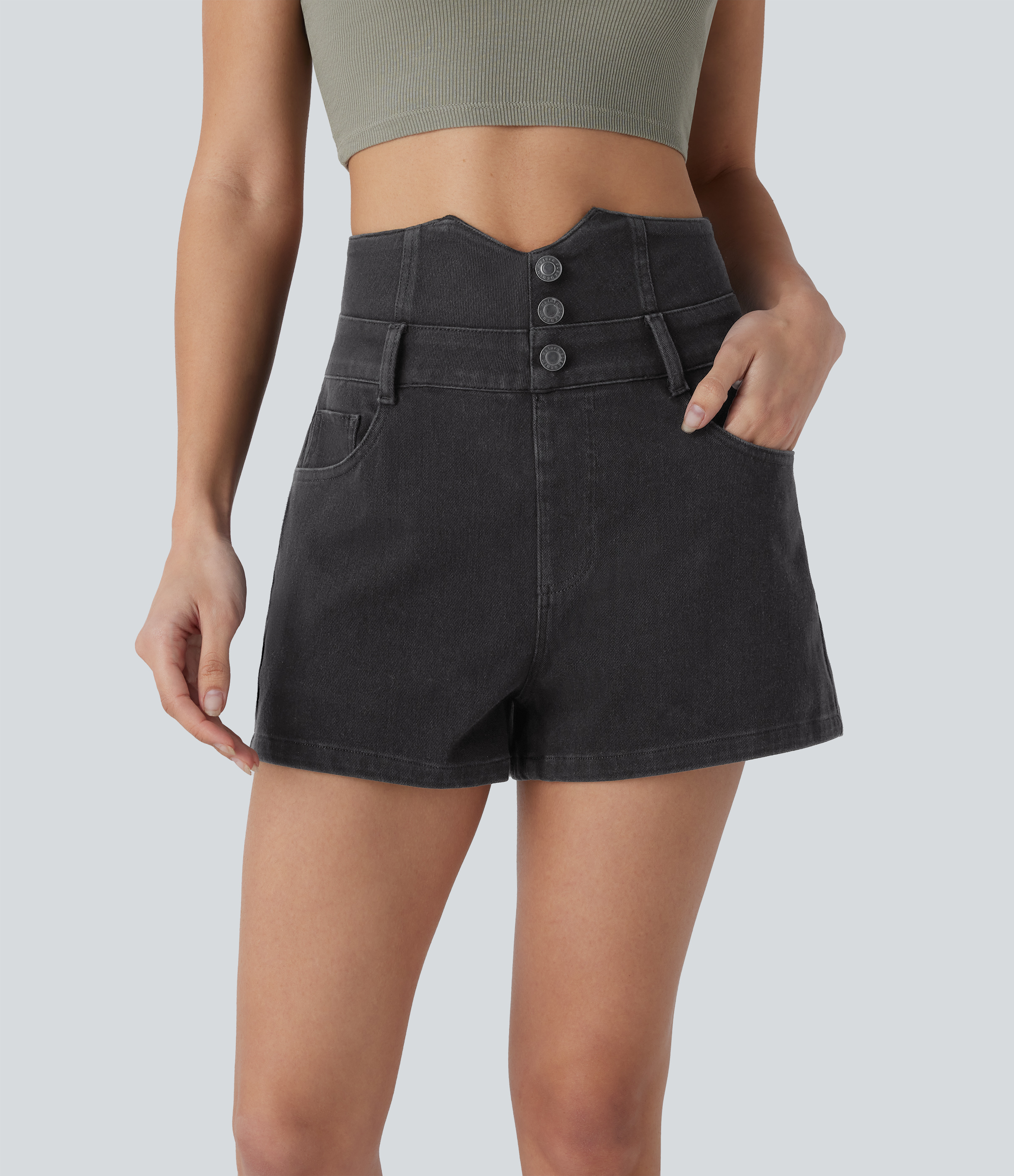 Women’s Halara Flex™ High Waisted Decorative Button Multiple Pockets Stretchy Knit Denim Casual ...