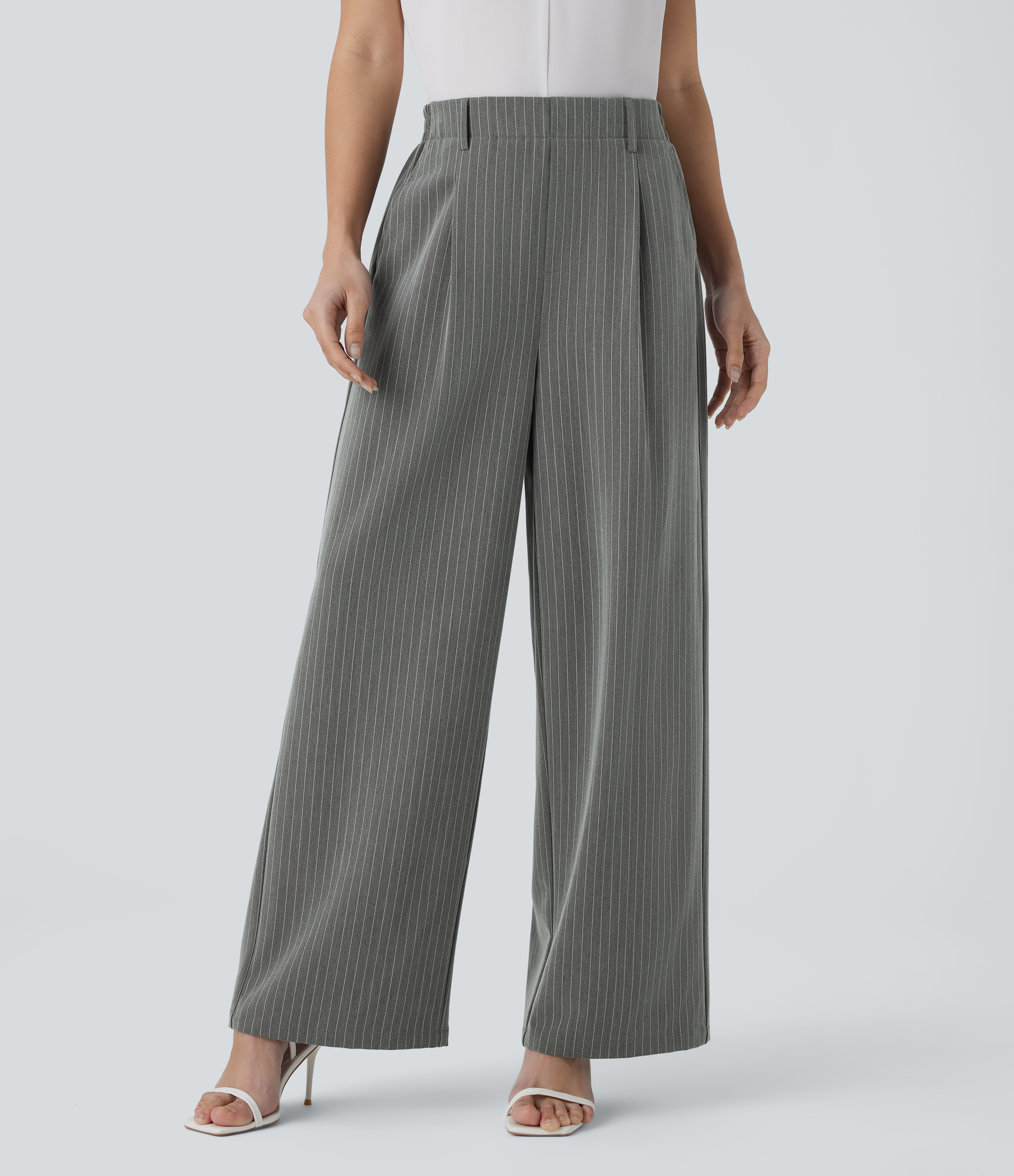 Women’s High Waisted Side Pocket Wide Leg Stripe Work Trousers - Halara