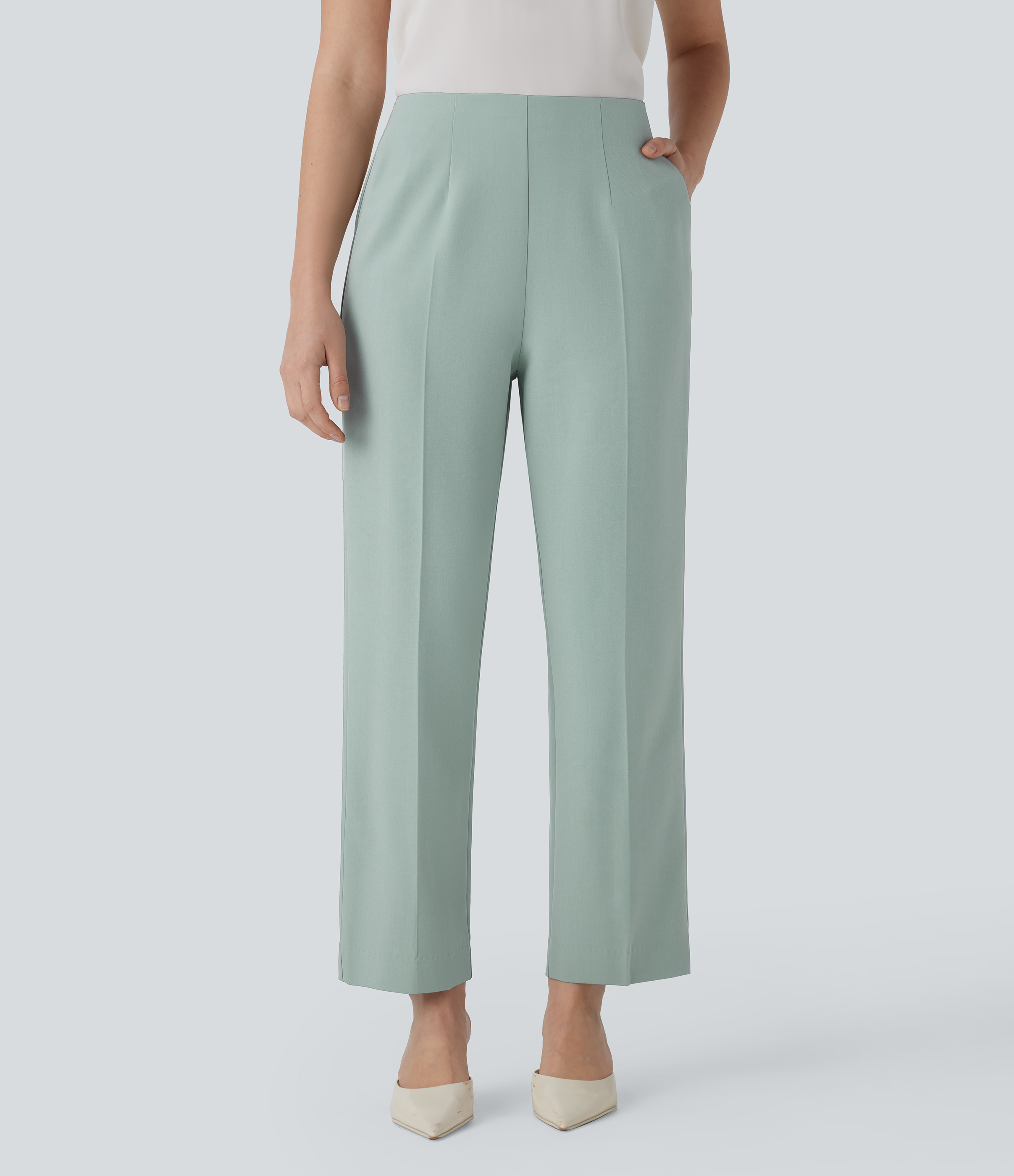 Women’s High Waisted Invisible Zipper Side Pocket Work Tapered Trousers ...