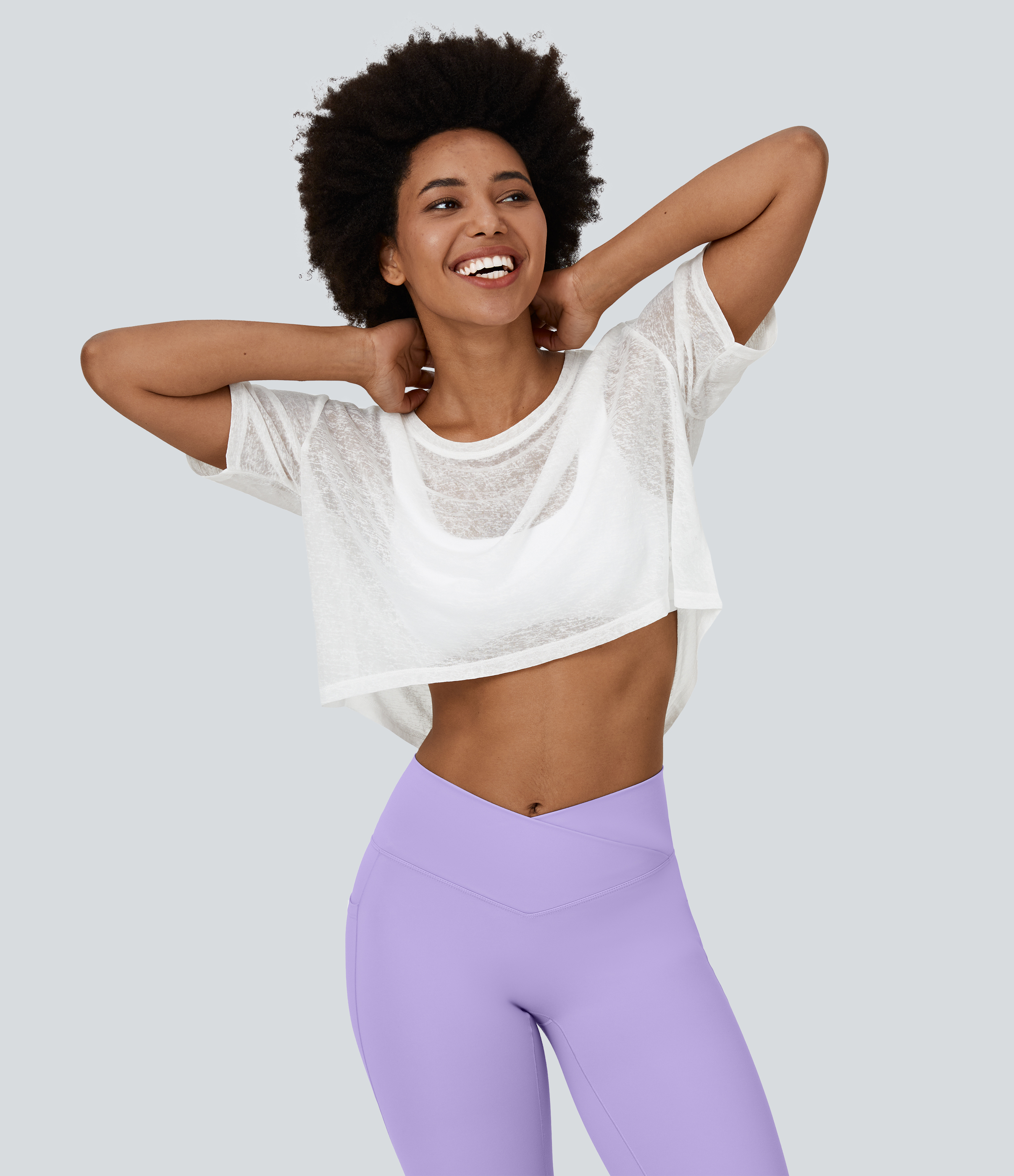 Top transparente recortado manga corta de mujer - Halara