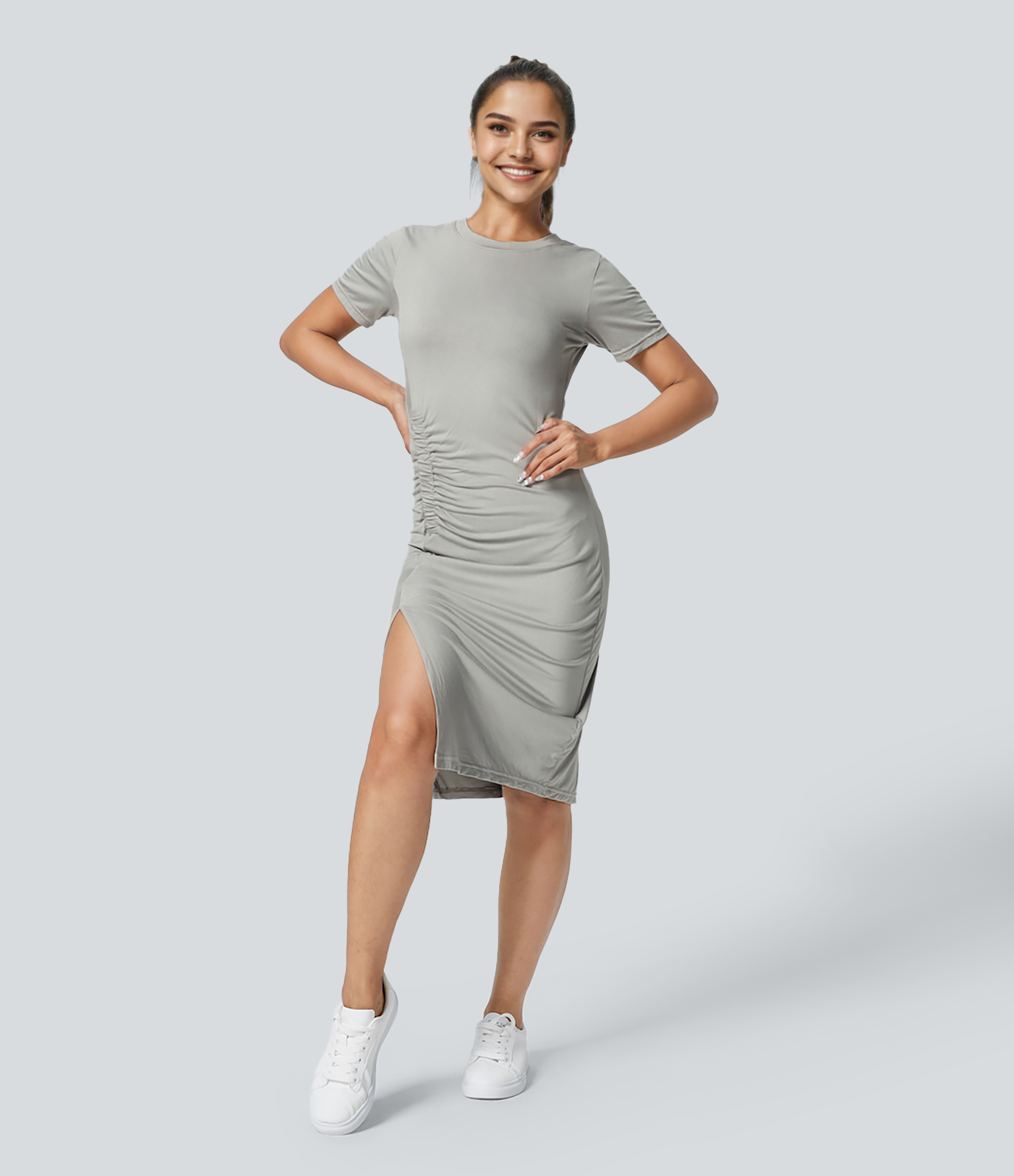 Women’s Everyday Ruched Split Hem Midi Chill Dress-Wonder - Halara