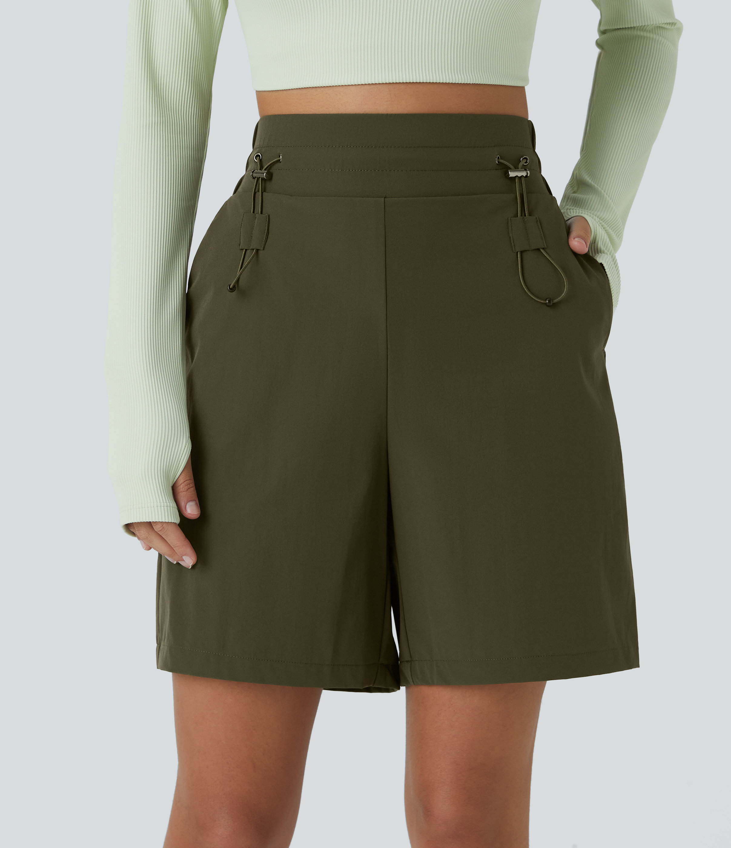 Women’s High Waisted Adjustable Drawcord Multiple Pockets Hiking Shorts ...
