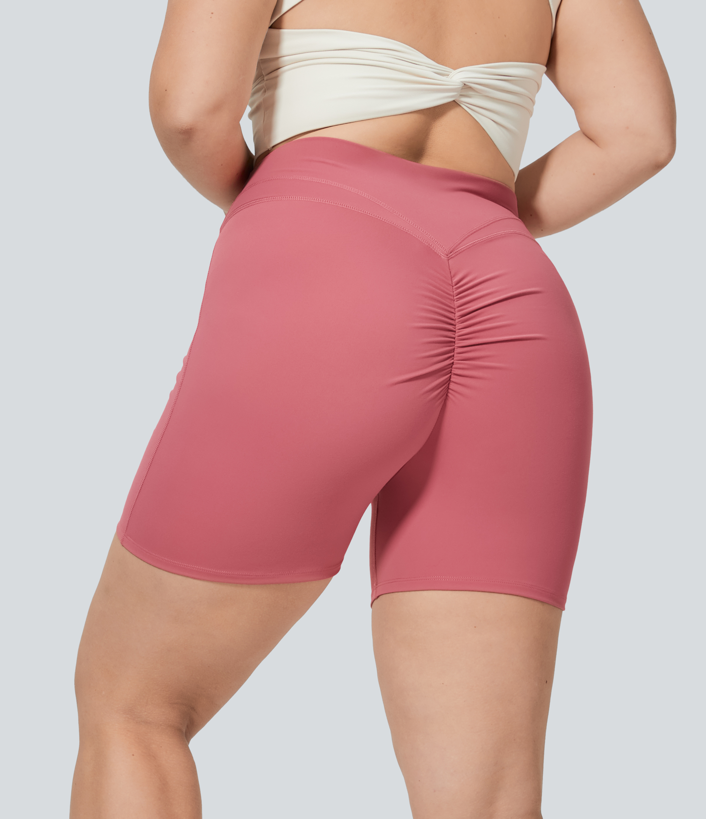 Pantalón corto Softlyzero™ Plush yoga talla grande fruncido cruzado tiro alto 12.5cm de mujer ...