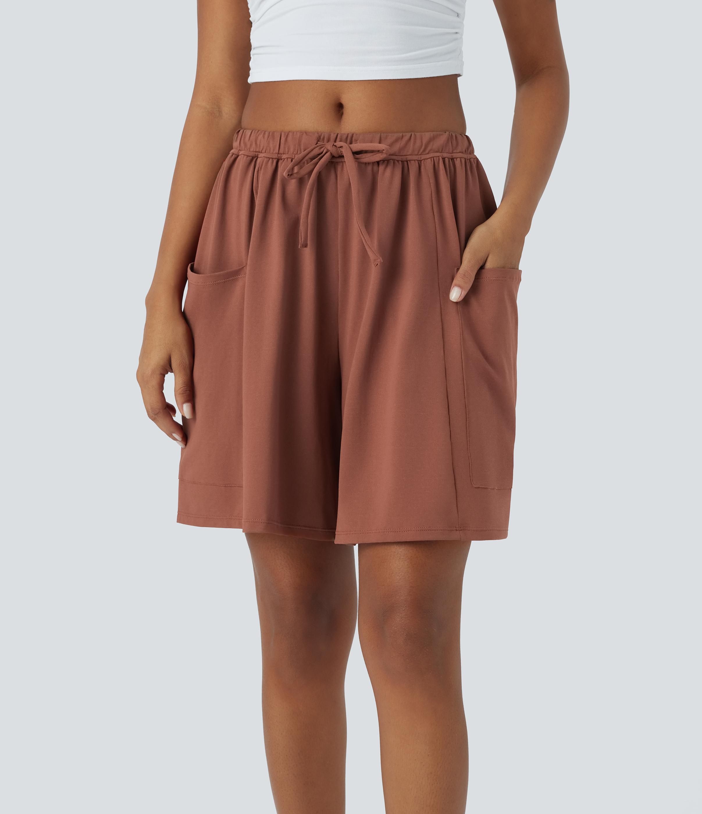 Women’s Mid Rise Elastic Waistband Drawstring Pocket Palazzo Flowy Wide ...