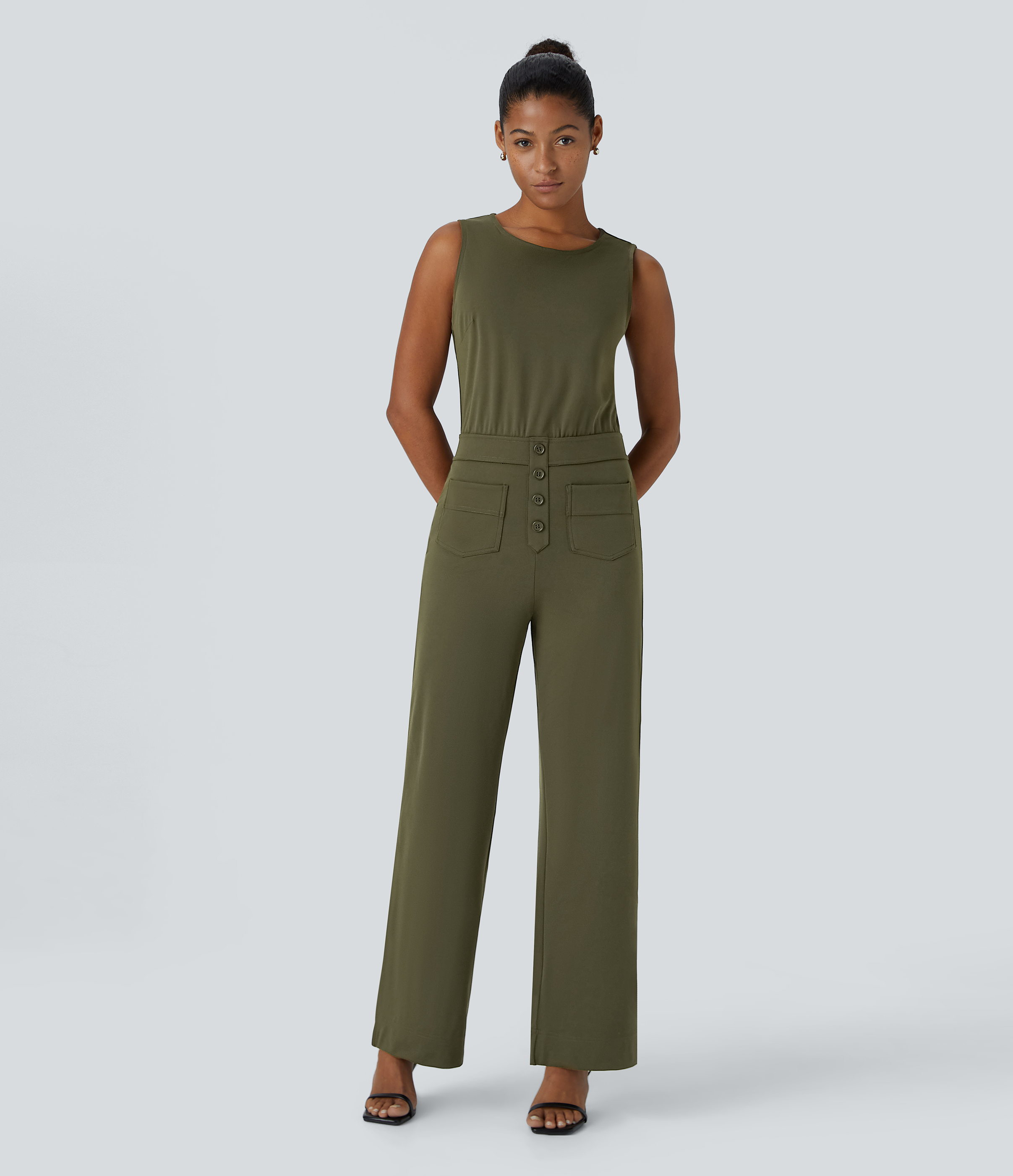 Women’s DayStretch Sleeveless Keyhole Pockets Work Jumpsuit - Halara