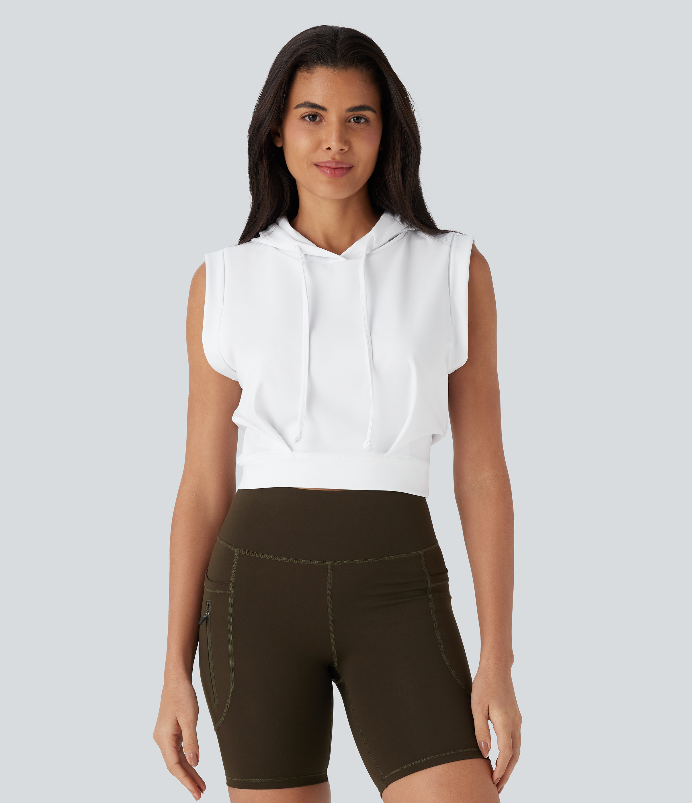 Women’s Hooded Drawstring Cap Sleeve Cropped Casual Top - Halara