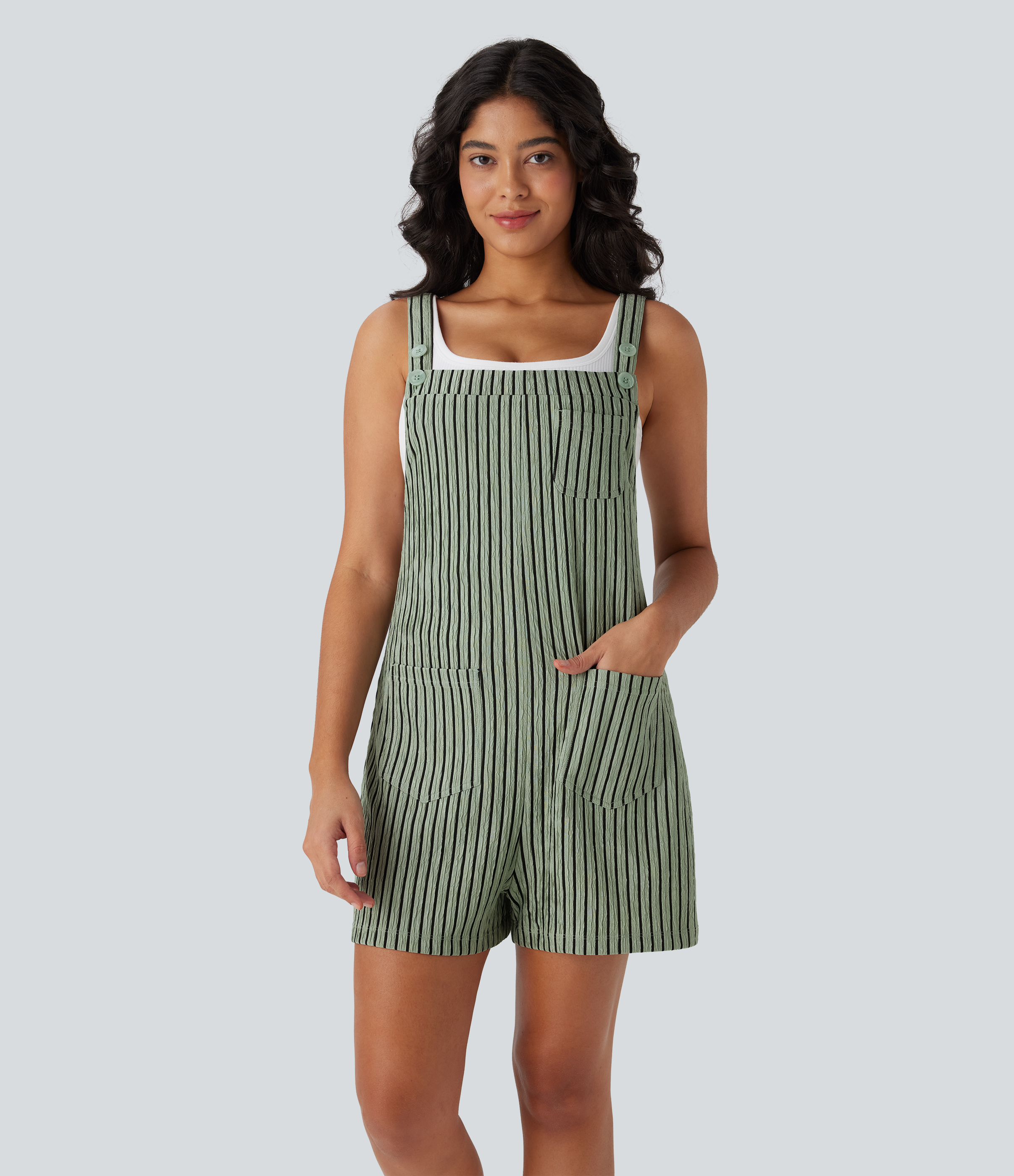 Overol casual a rayas con tirantes ajustables, bolsillos y botones de ...