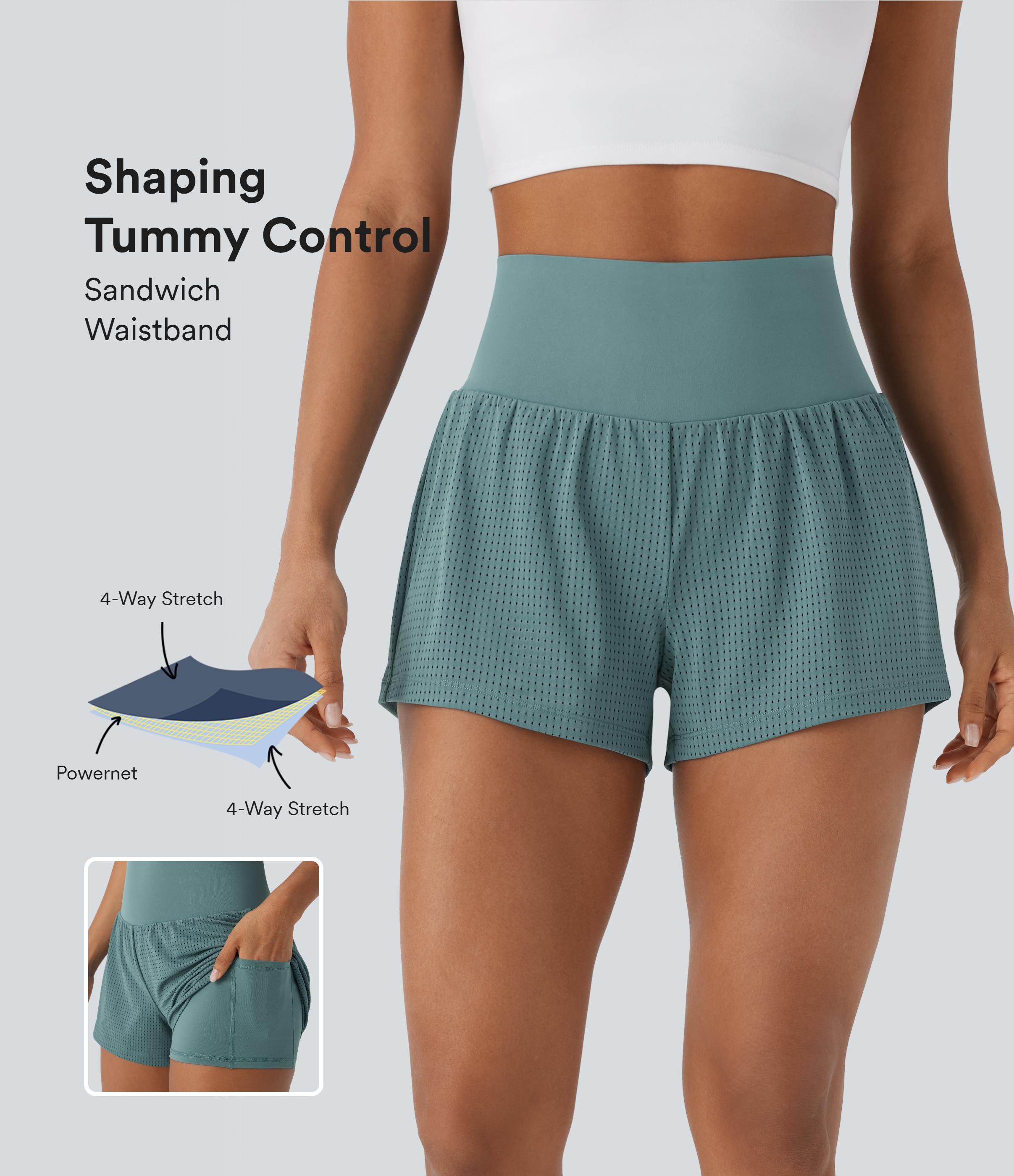 Women’s Super High Waisted Tummy Control Perforated 2-in-1 Yoga Shorts ...